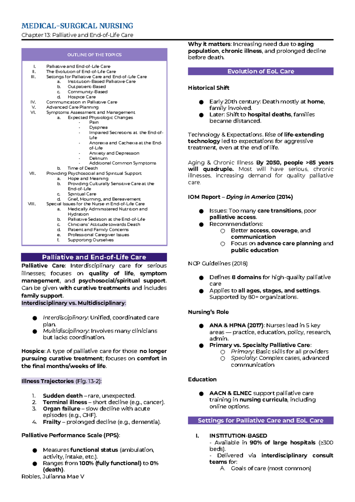 NURSING LEC: Chapter 13 - Palliative Care Overview and Key Topics - Studocu