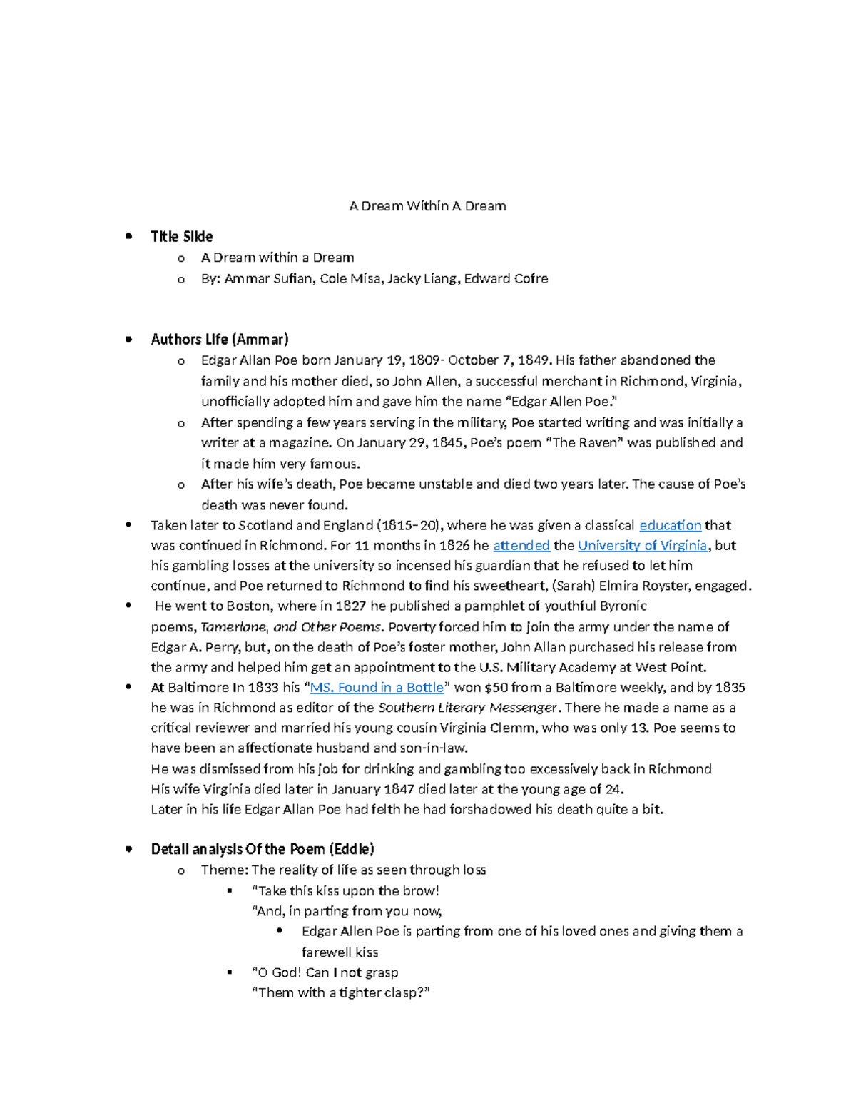 A Dream Within A Dream Analysis - ENG 101 Essay Notes - Studocu