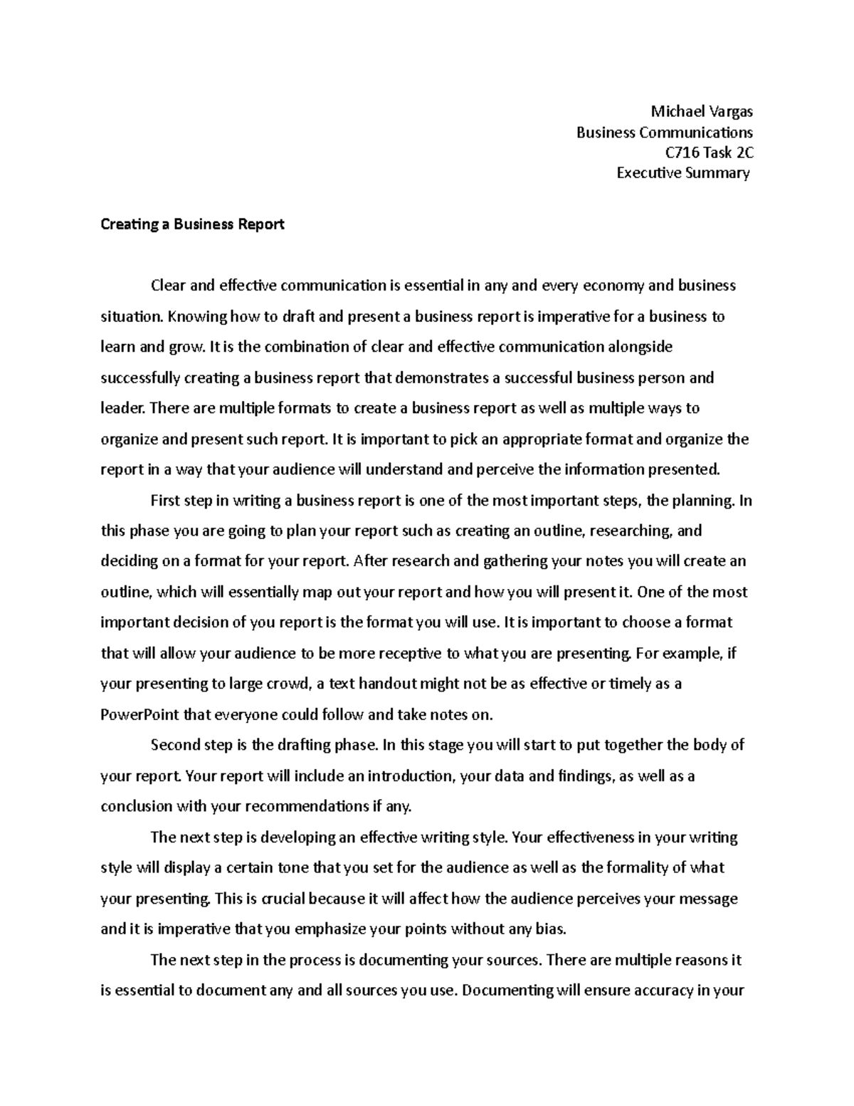 Creating a Business Report - Michael Vargas Business Communications ...