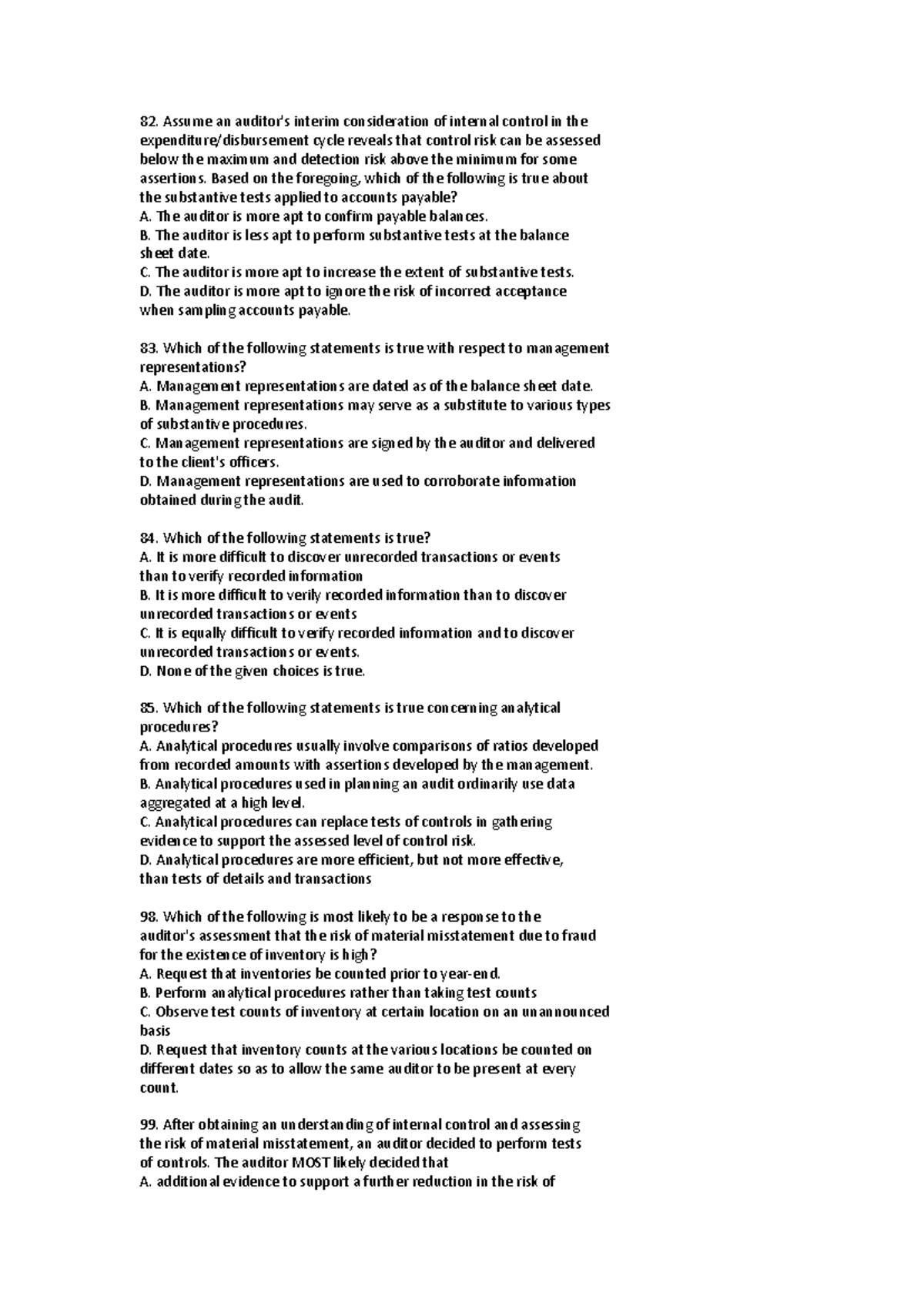 Auditing Questions 2: Internal Control and Substantive Tests - Studocu