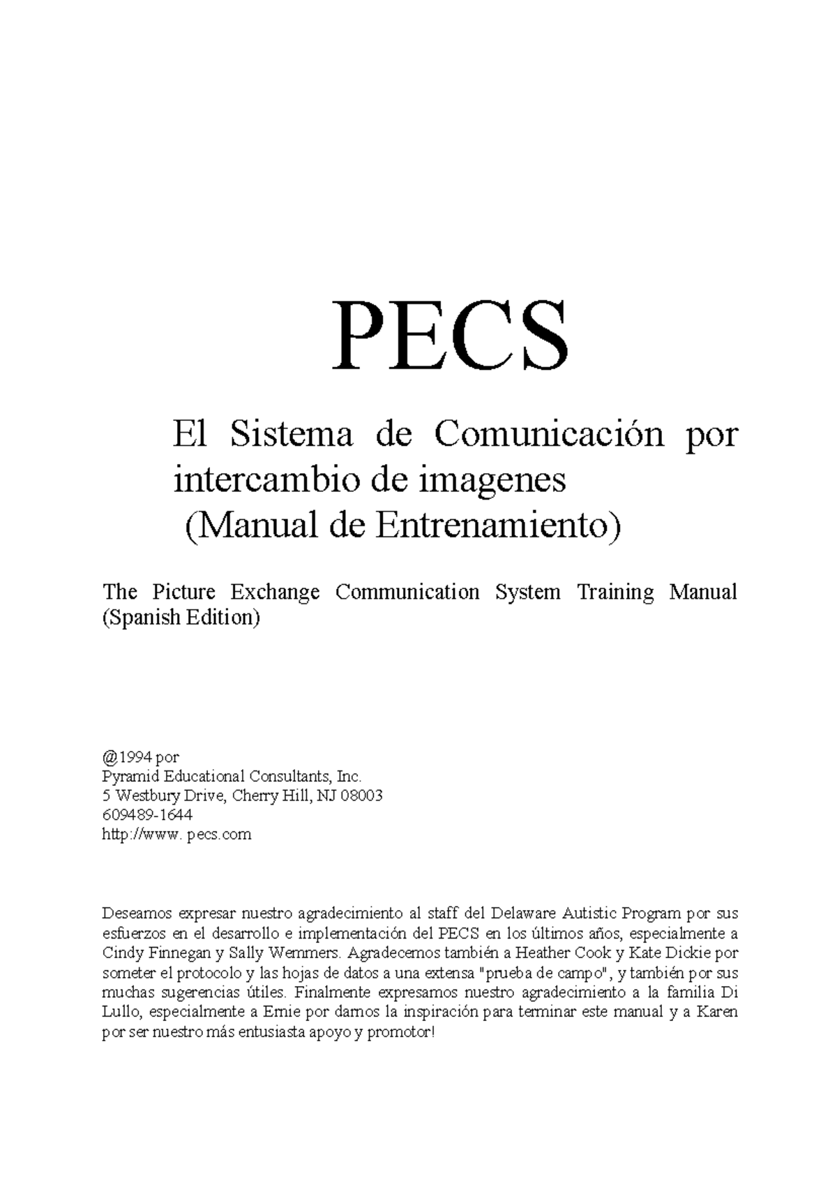 Manual de Entrenamiento para el Sistema PECS (Spanish Edition) - Studocu