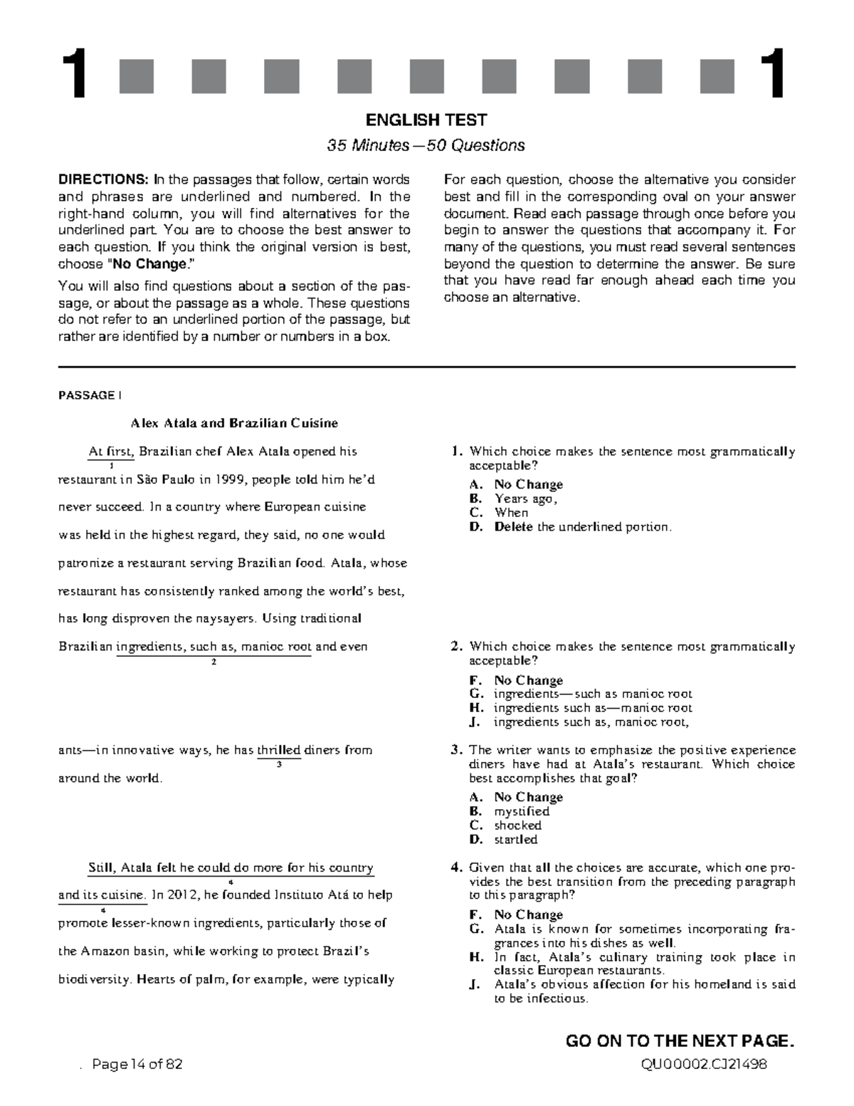 ACT English Test Practice Questions and Answers - Studocu