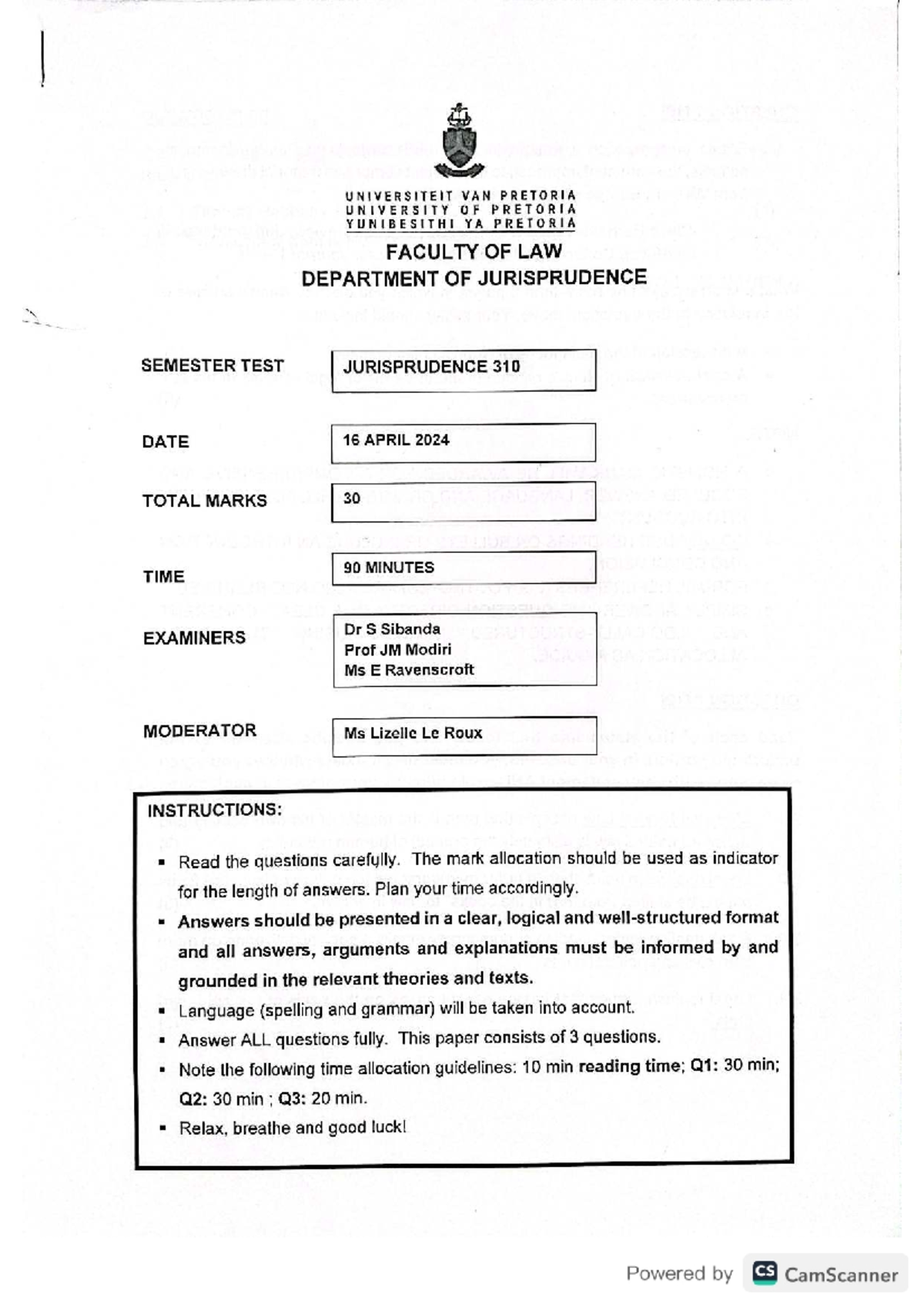 JUR 310 Semester Test: Jurisprudence Insights and Critiques 2025 - Studocu