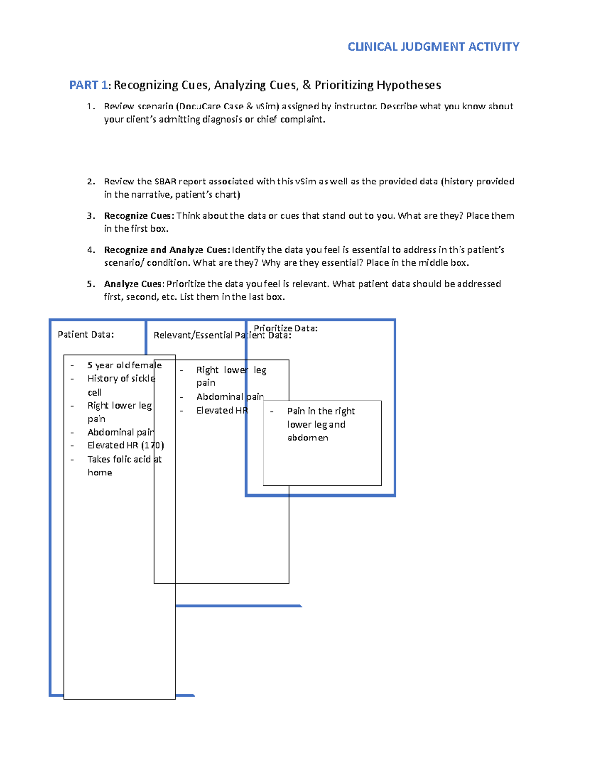 Brittany Long Pre Sim Worksheet - CLINICAL JUDGMENT ACTIVITY PART 1 ...