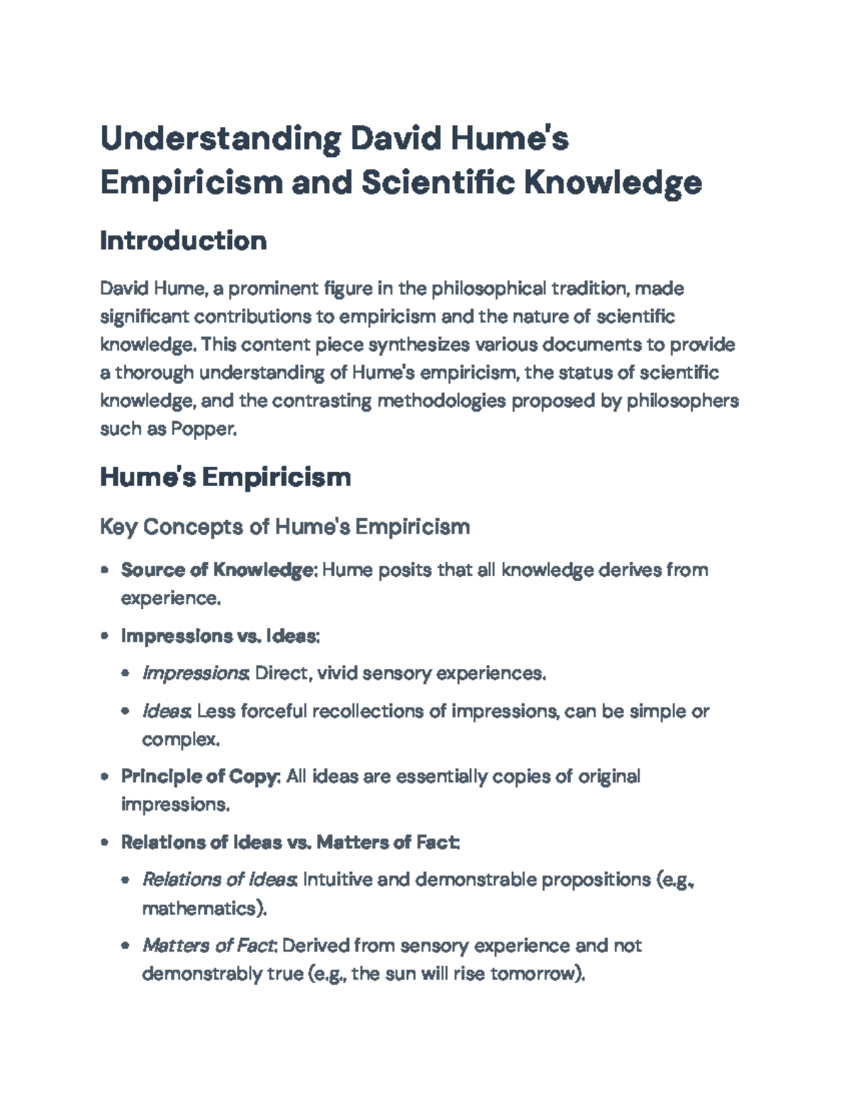 Understanding Hume's Empiricism & Scientific Knowledge - PHIL 101 Final ...