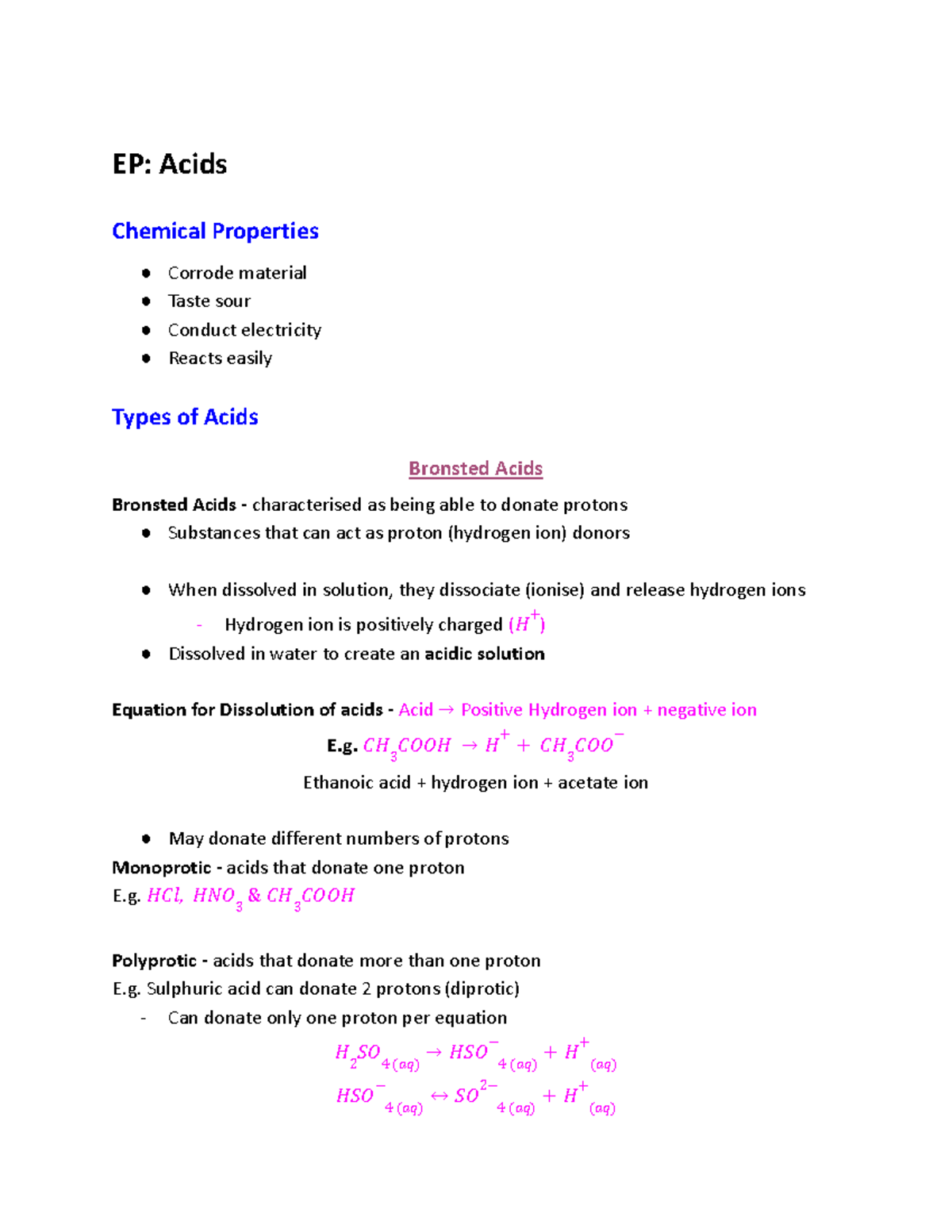 EP: Chemistry MOD 6 Notes on Acids and Bases Properties - Studocu