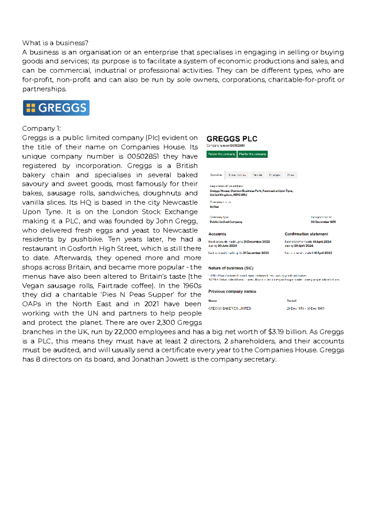 BTEC Business - Unit 1 Assignment 1: Greggs and Cancer Research ...