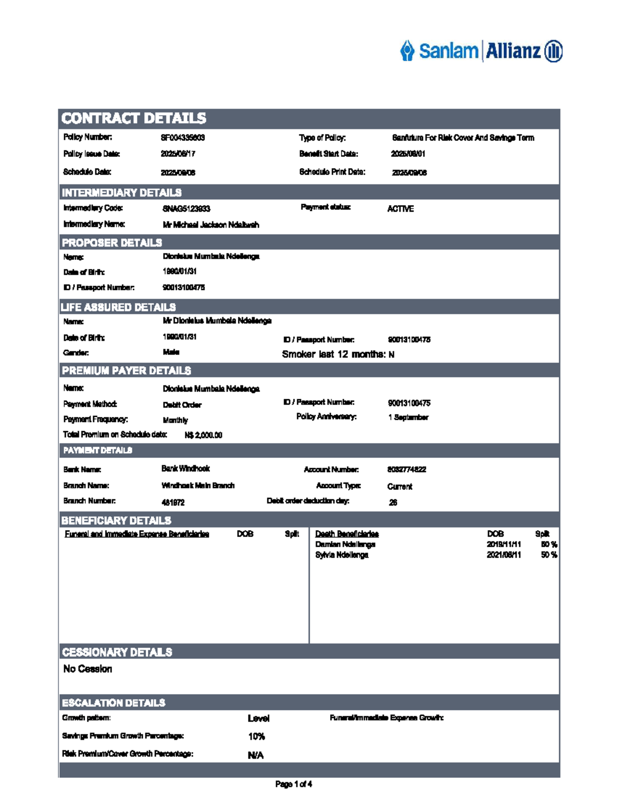 Sanfuture Risk Cover and Savings Policy Details - Studocu