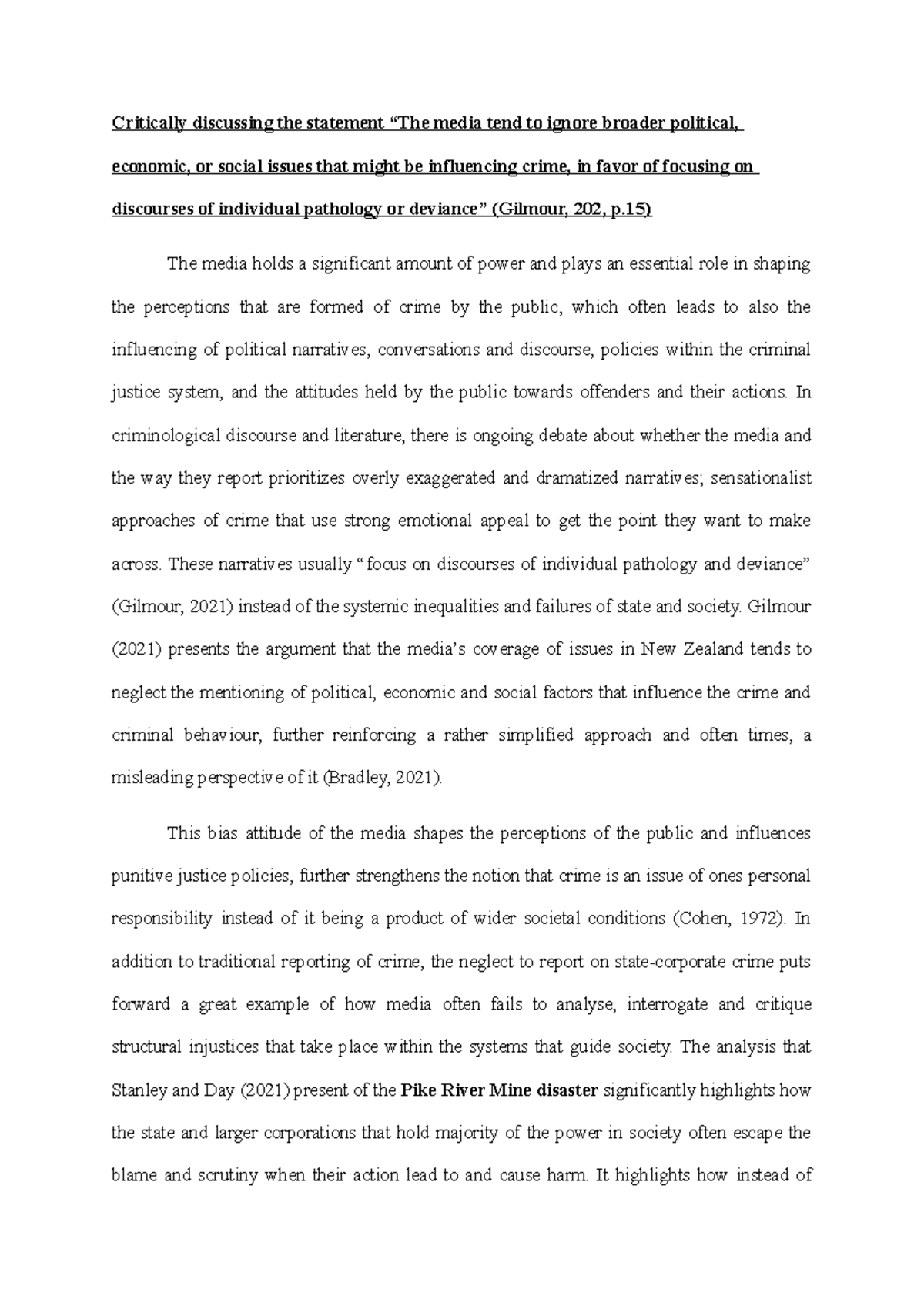 CRIM202 Essay - Media's Role in Shaping Crime Perceptions in NZ - Studocu