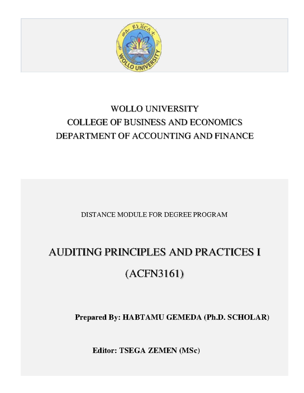 Auditing Principles and Practices I (ACFN3161) - Course Module Overview ...