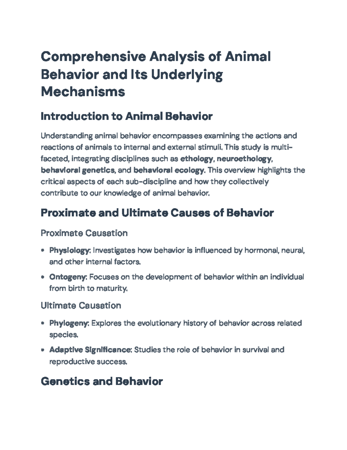Comprehensive Overview of Animal Behavior Mechanisms and Ecology ...