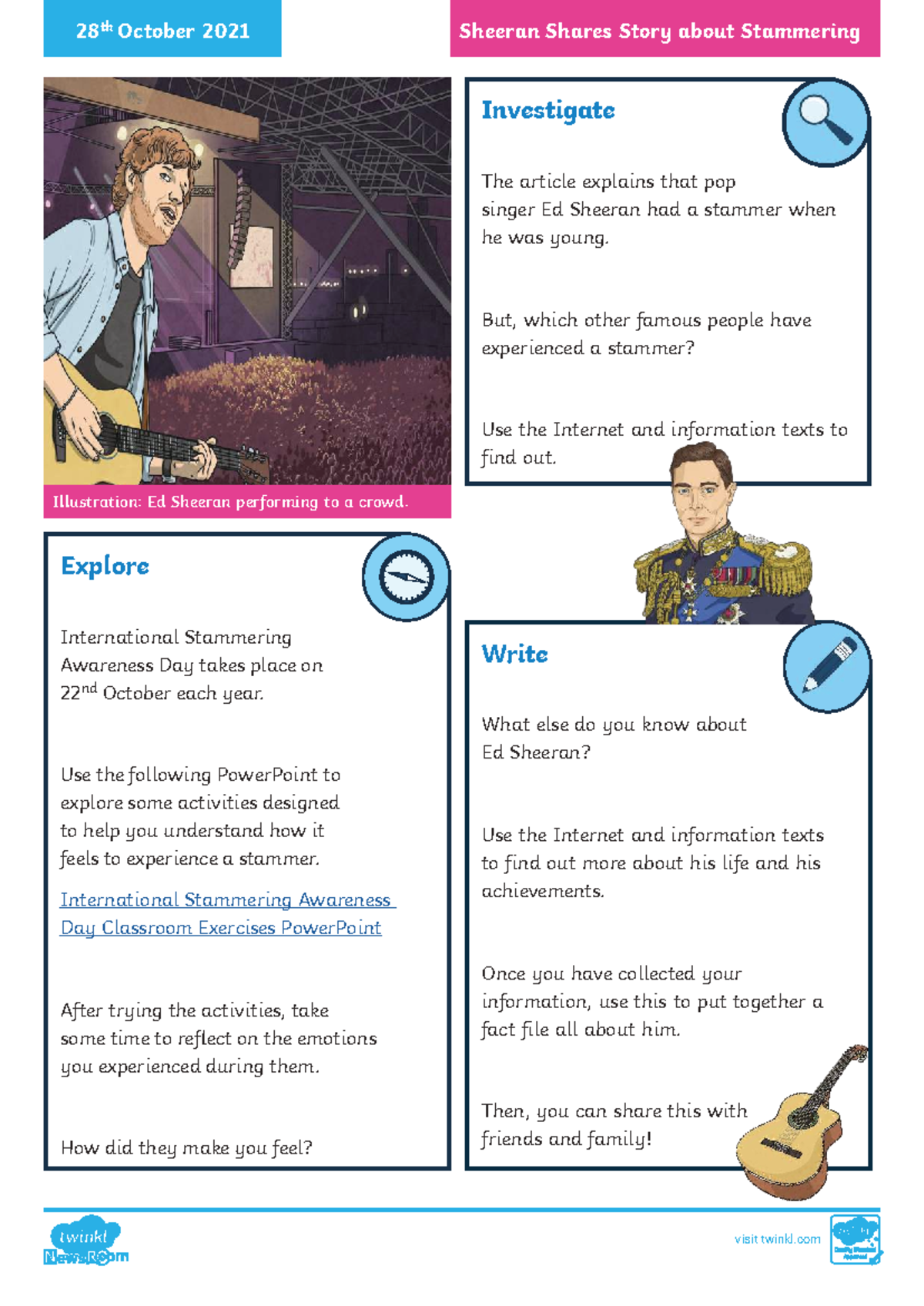 Extension Tasks: Ed Sheeran's Stammering Story & Awareness Activities ...