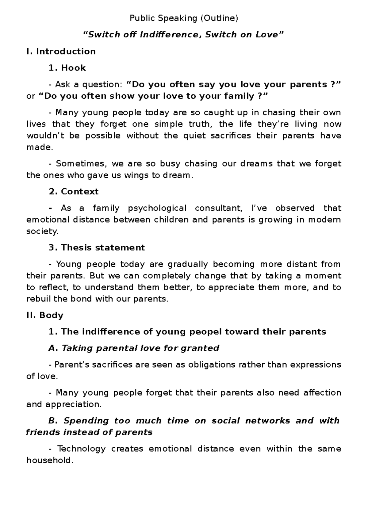 Public Speaking (Outline): Bridging the Gap with Parents - Studocu