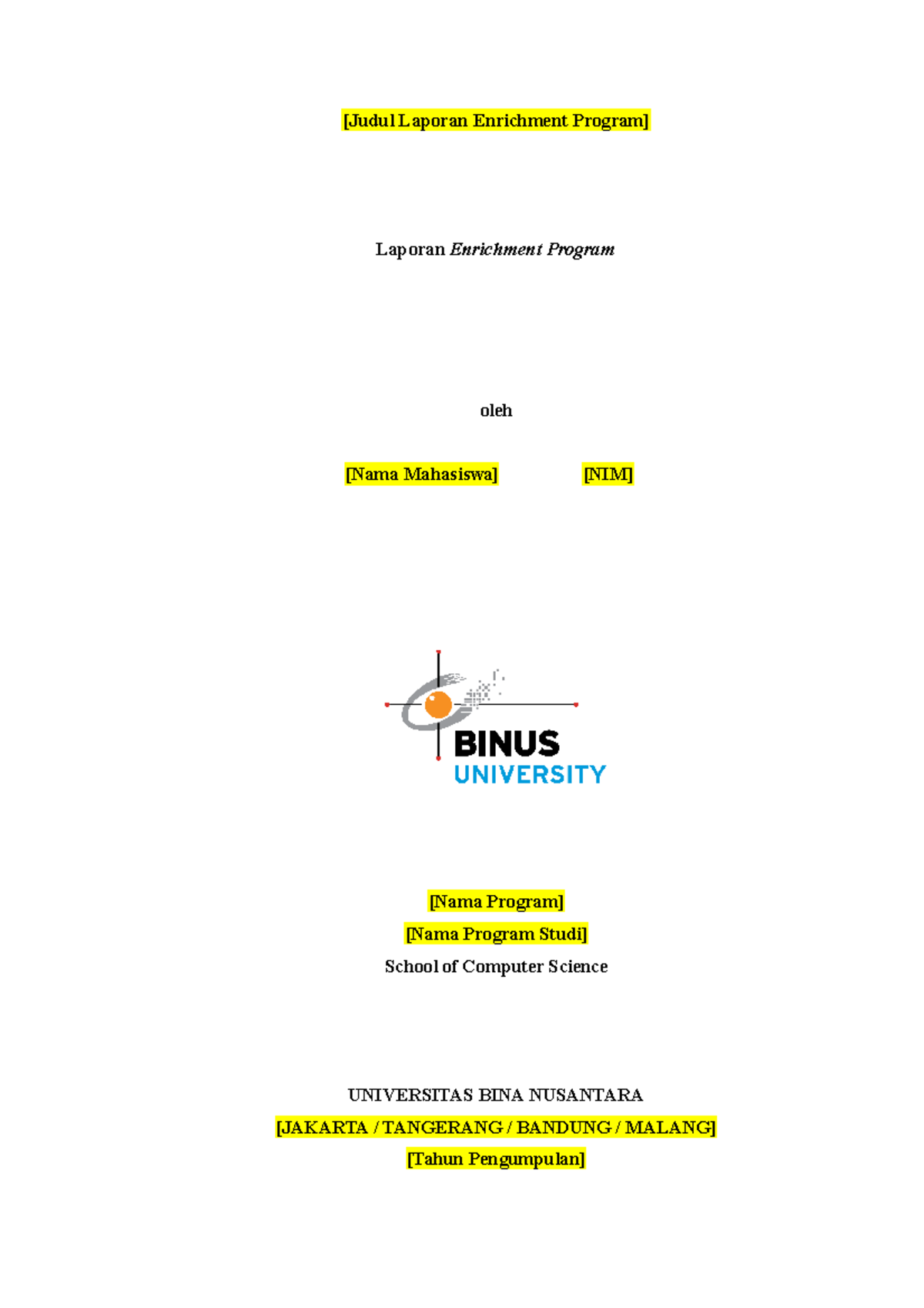 Laporan Enrichment Program - Template Final Report CS-EP 2023 - Studocu