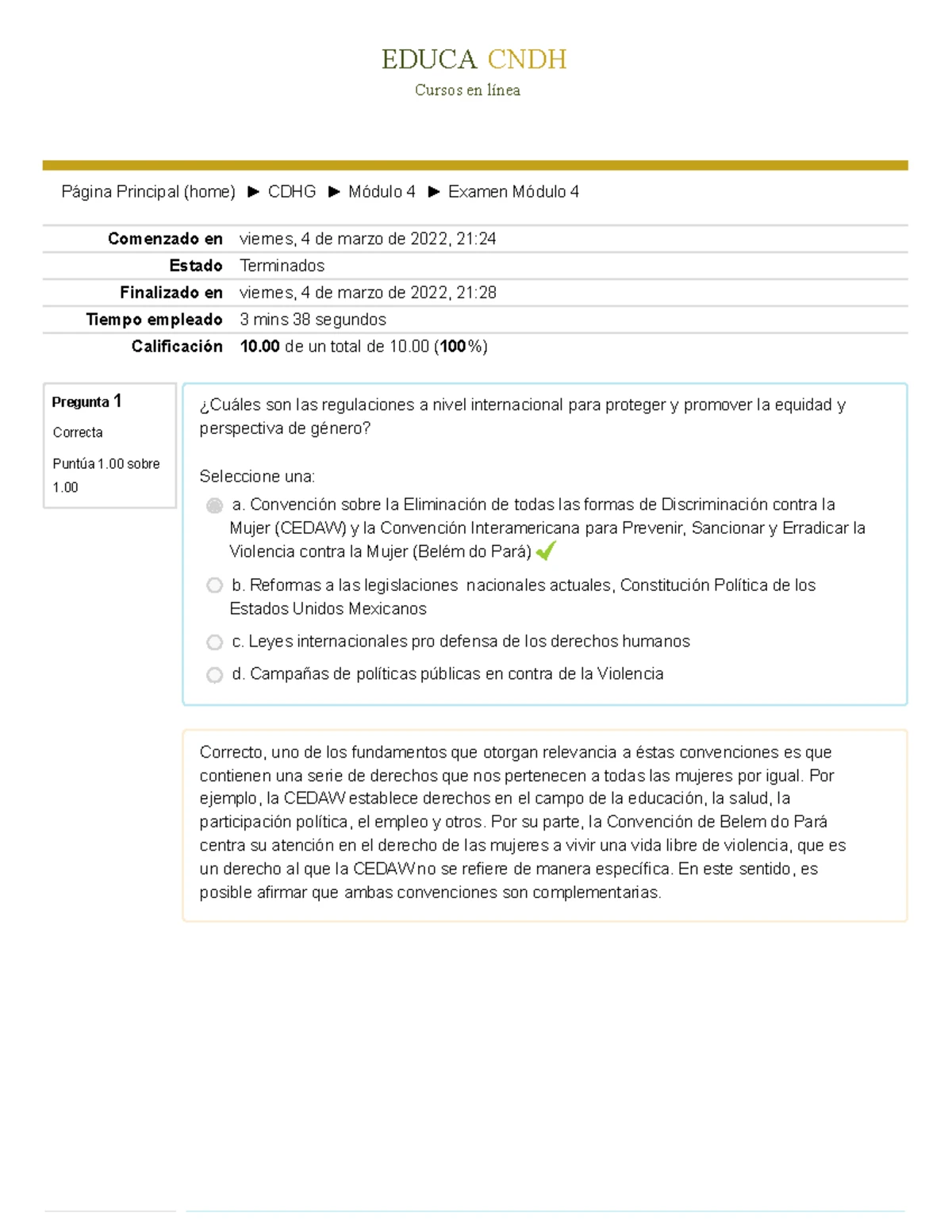 Examen Módulo 3Examen Módulo 2 - Derechos Humanos y Género -COMISIÓN NACIONAL DE LOS DERECHOS ...
