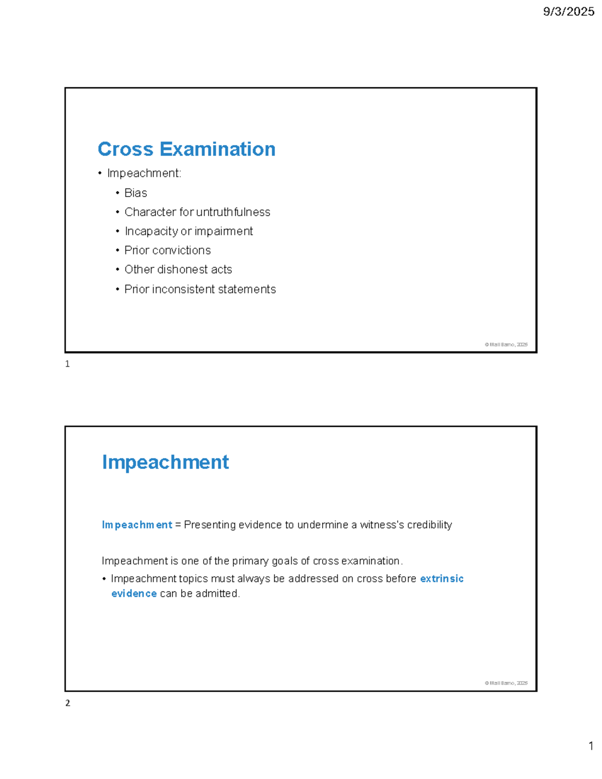 Impeachment Techniques in Cross Examination - Law Exam Guide (2025 ...