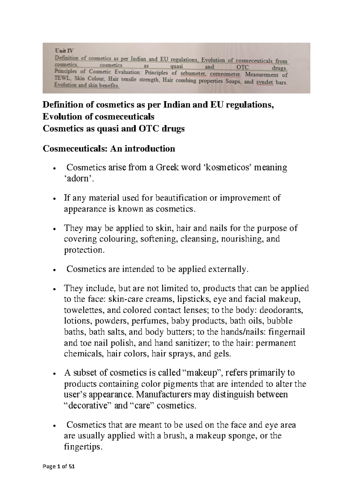 Unit 4: Cosmetics Chemistry - Definitions, Regulations, and Evolution ...