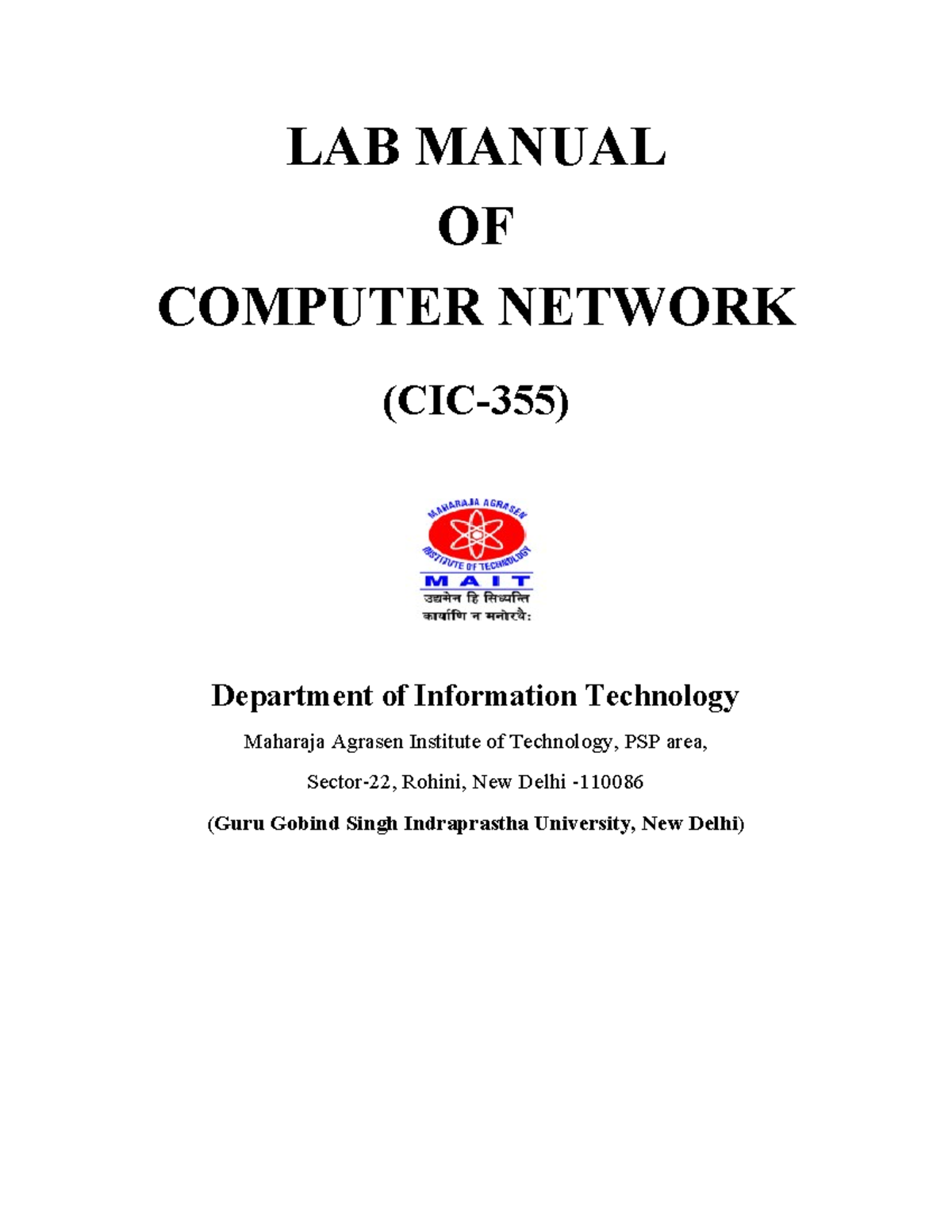Mannual CN - LAB MANUAL OF COMPUTER NETWORK (CIC-355) Department of ...
