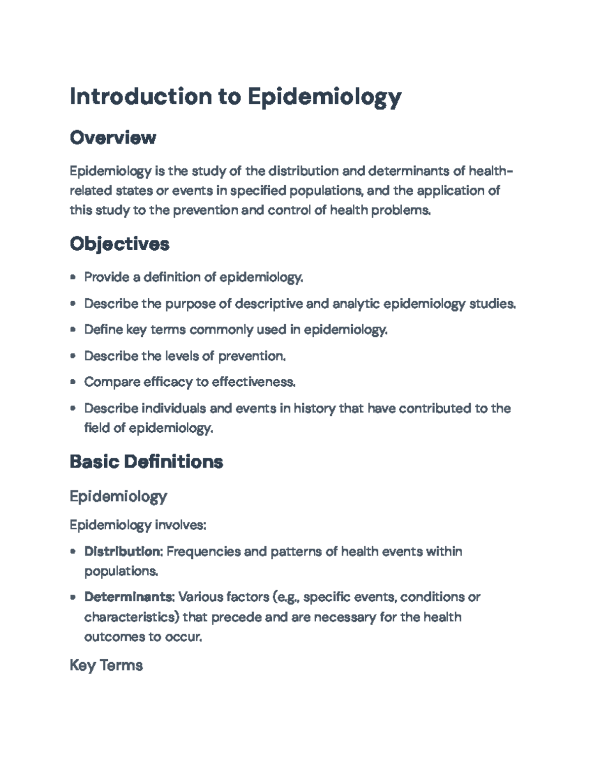 Introduction to Epidemiology: Key Concepts and Historical Perspectives ...