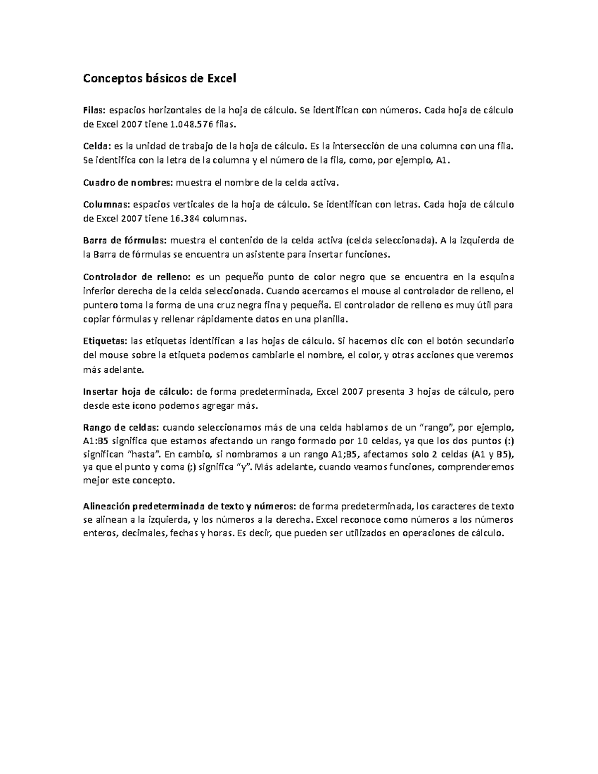 Conceptos Básicos de Excel 2007: Guía de Práctica y Funciones - Studocu