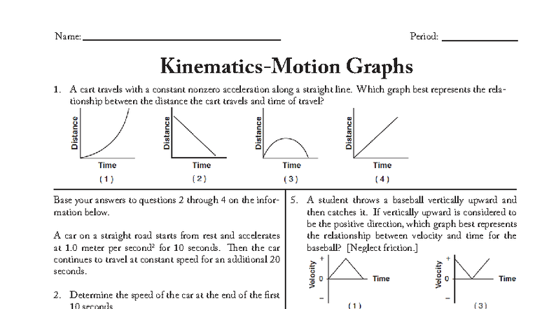 Kinematics-Motion Graphs: VEL.C1, ACC.B1 Study Guide - Studocu