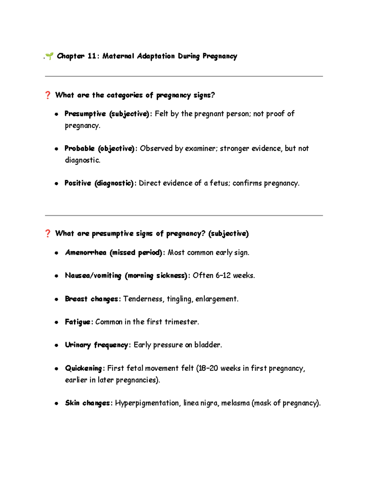 🌱 Chapter 11: Maternal Adaptation During Pregnancy - Signs & Changes ...