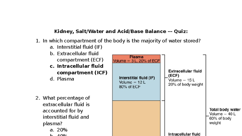 Kidney Na:H2O A:B Quiz: Fluid Balance and Hormonal Regulation - Studocu