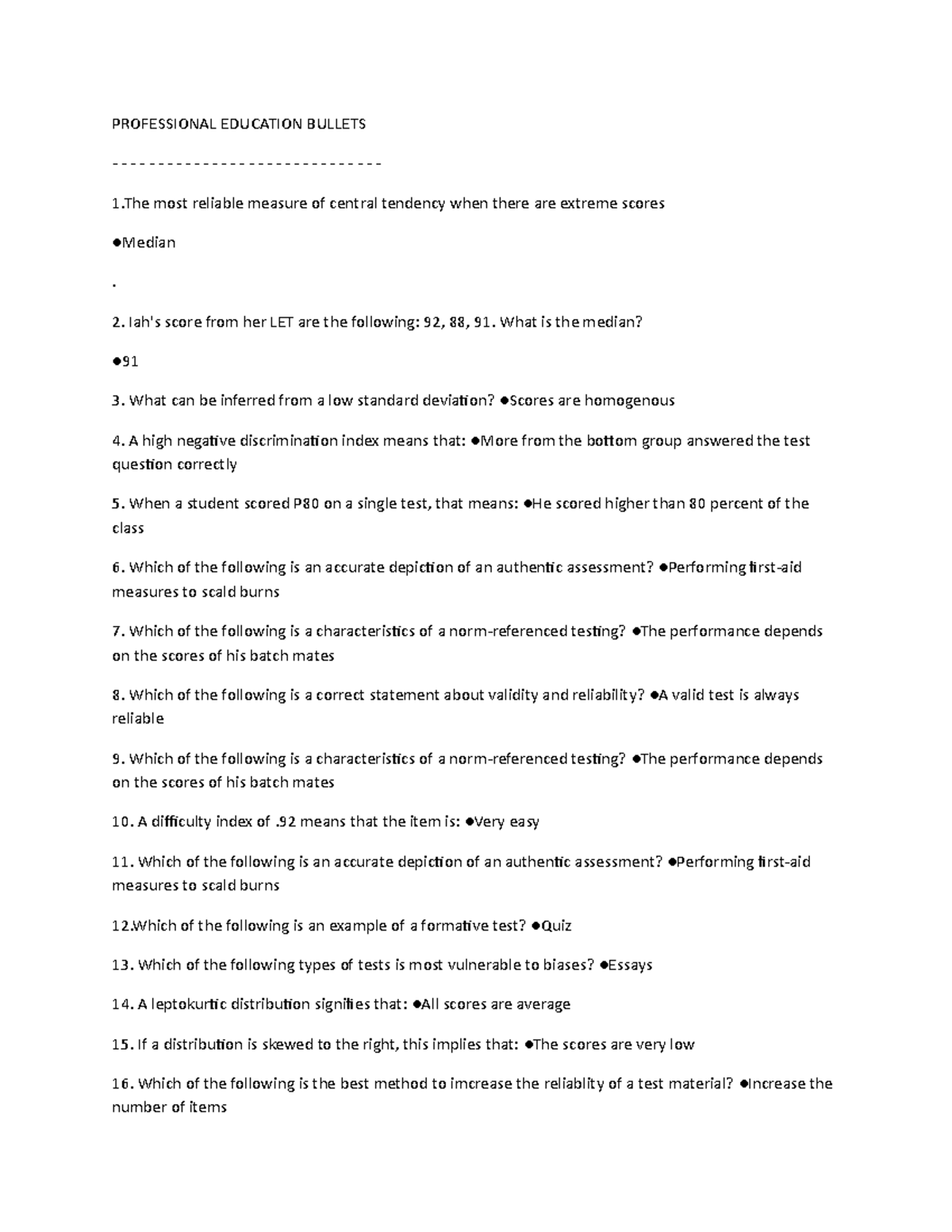 Professional Education bullets for the Licensure examination test ...