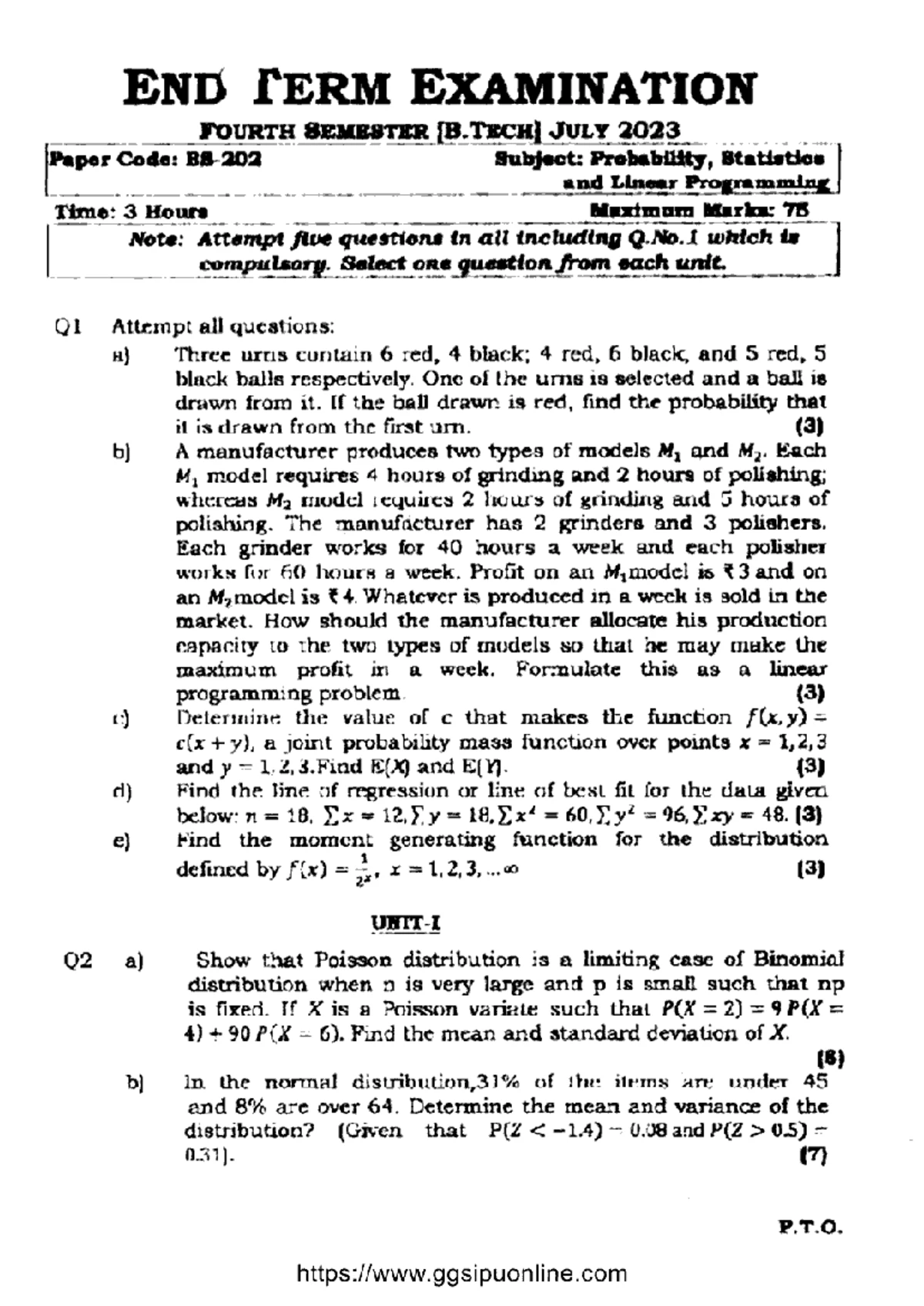 Pslp 2024 paper - (Please write your Exam Roll No.) Exam Roll No END TERM EXAMINATION FOURTH ...