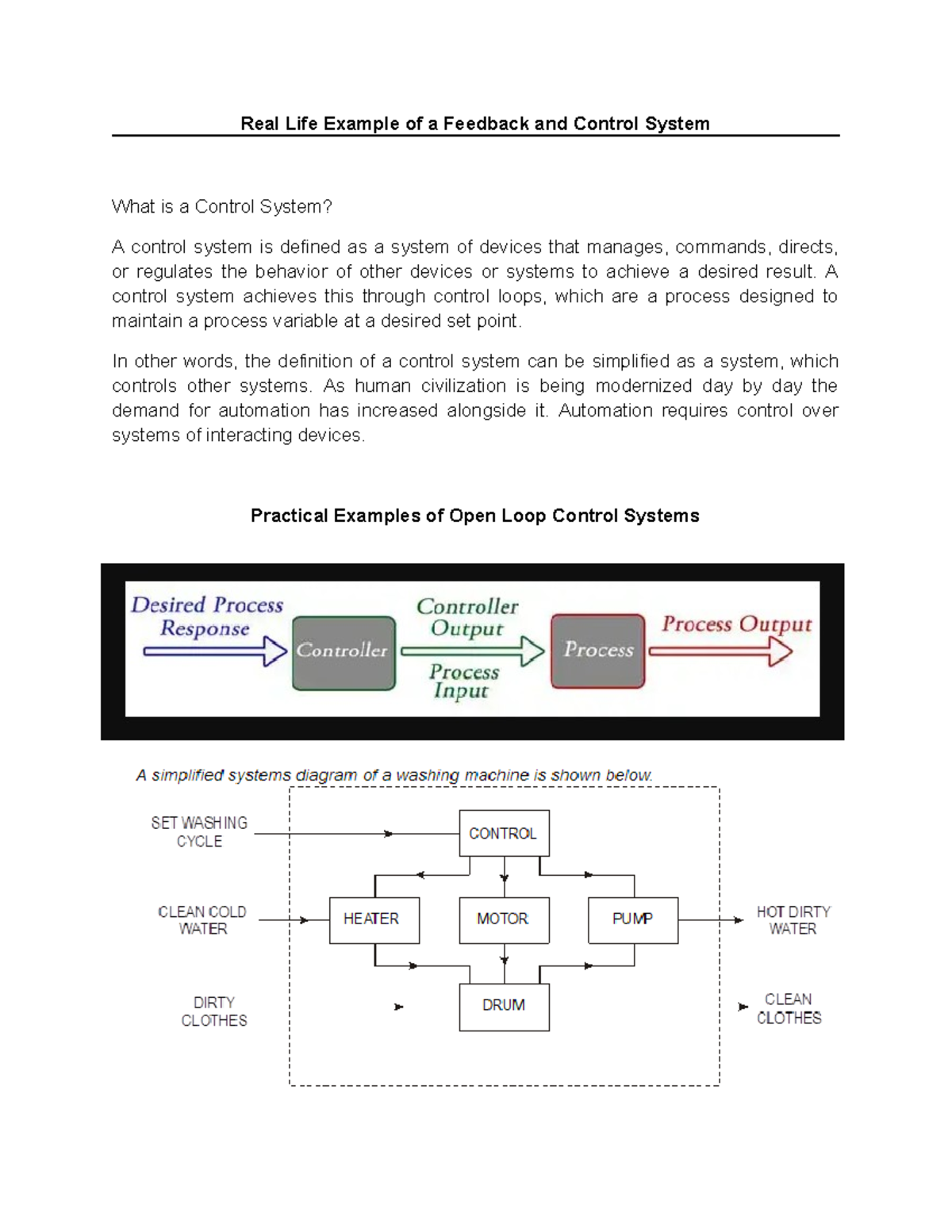 Real Life Examples of Feedback & Control Systems in Automation - Studocu