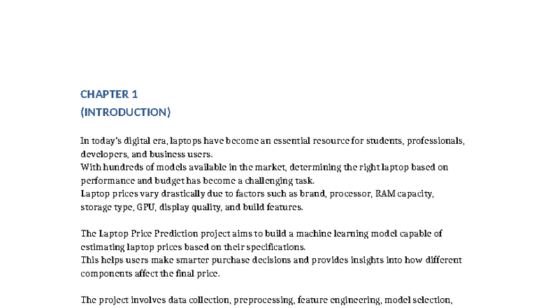 Laptop Price Prediction Project: A Machine Learning Approach - Studocu