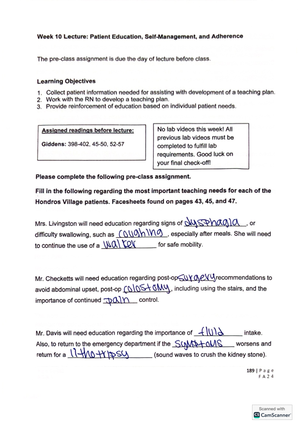 Week 7 pre class assignment - Please complete the following assignment. Assessing the Patients ...