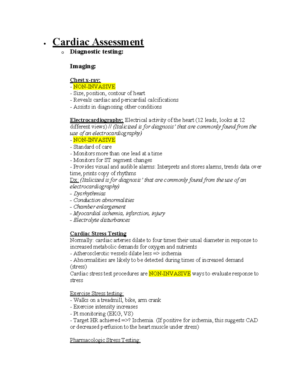 MS2 Study Guide: Cardiac Assessment & Diagnostic Testing - Studocu