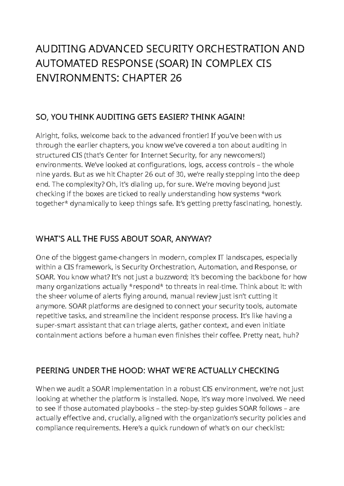 AUDITING IN CIS ENV: CHAPTER 26 - SOAR COMPLEXITIES AND CHALLENGES - Studocu