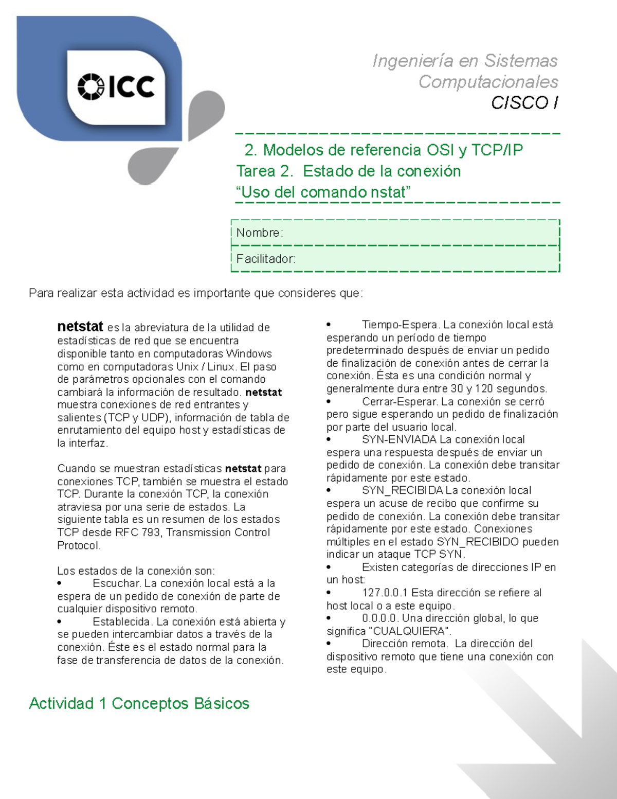 Tarea 2 - Modelos OSI y TCP/IP - Comando netstat - CISCO I - Studocu