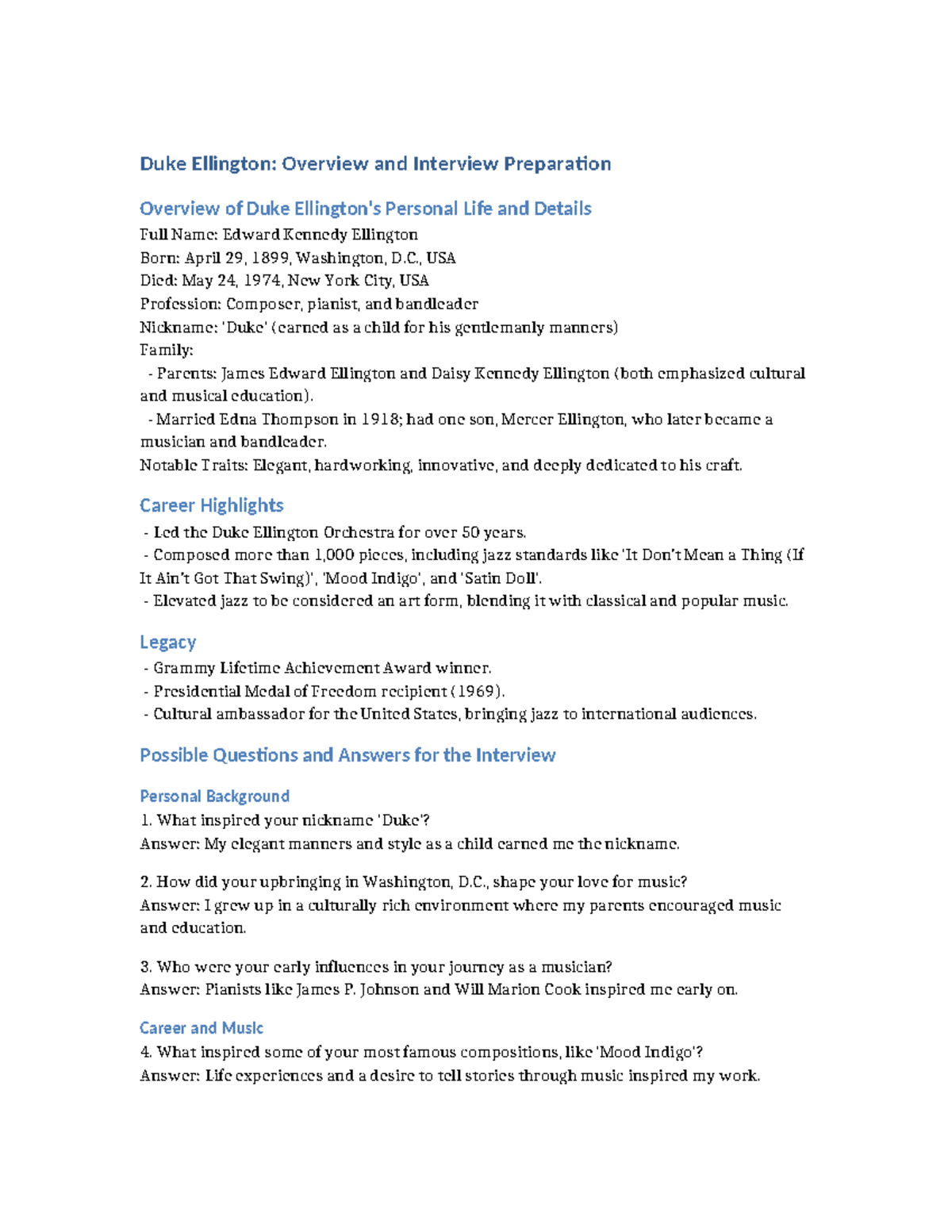 Duke Ellington Overview & Interview Prep: Life, Legacy, and Career ...