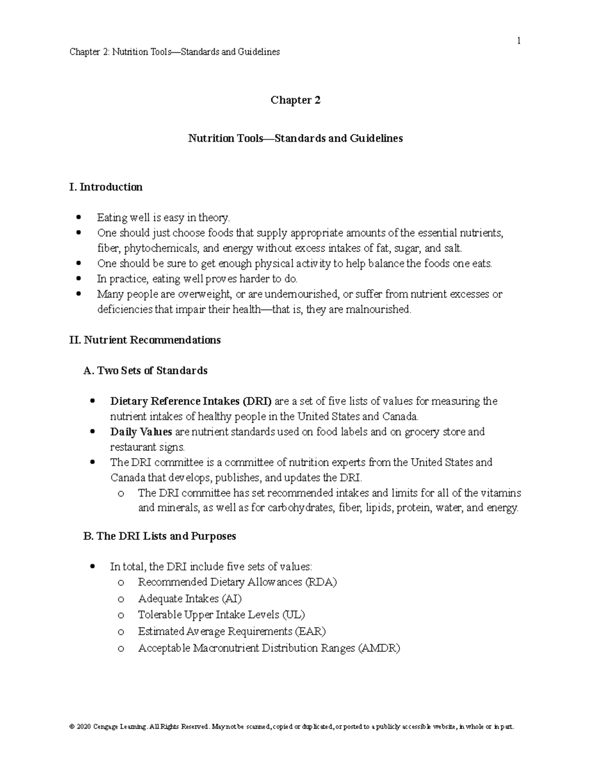 Chapter 2: Nutrition Tools - Standards, Guidelines & DRI Insights - Studocu