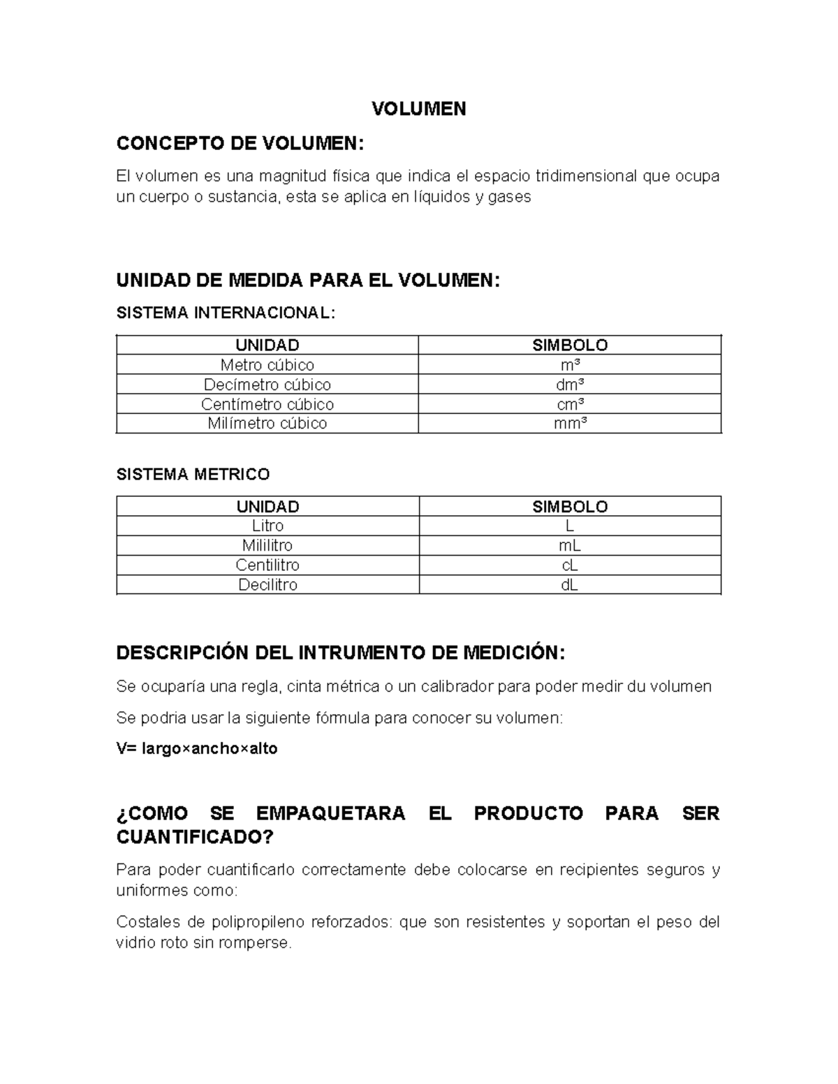 Concepto y Medición del Volumen: Guía Completa - Studocu