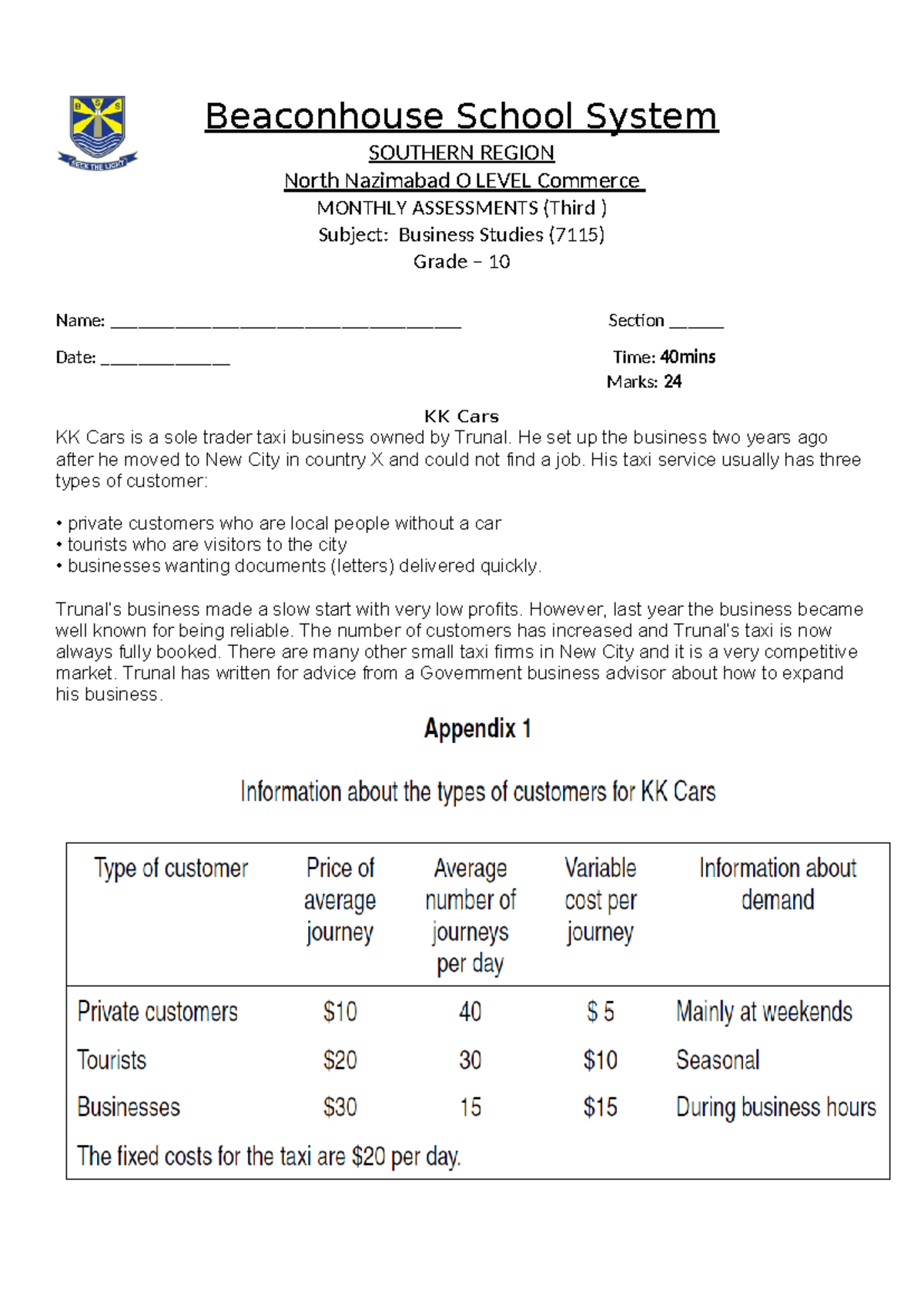 3rd Assessment X: Business Studies (7115) Practice Materials - Studocu