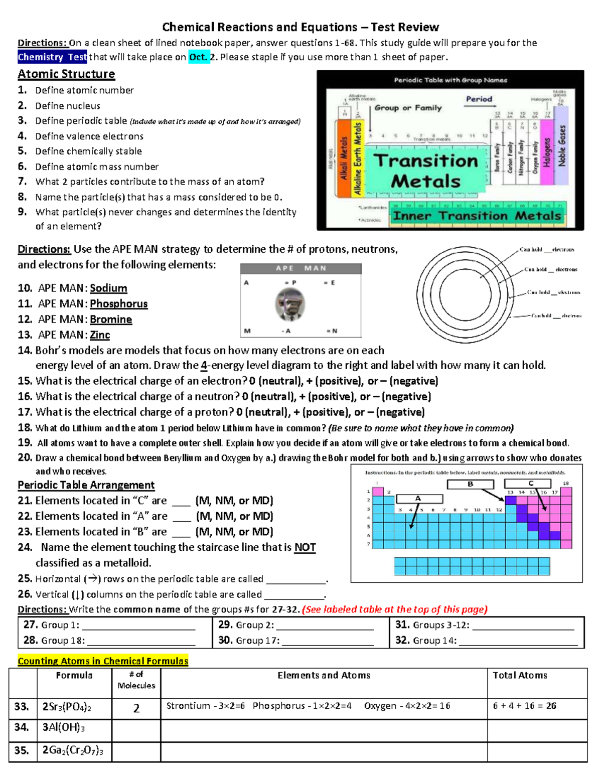 Chemical Reactions & Equations – Chem Test Review Guide - Studocu