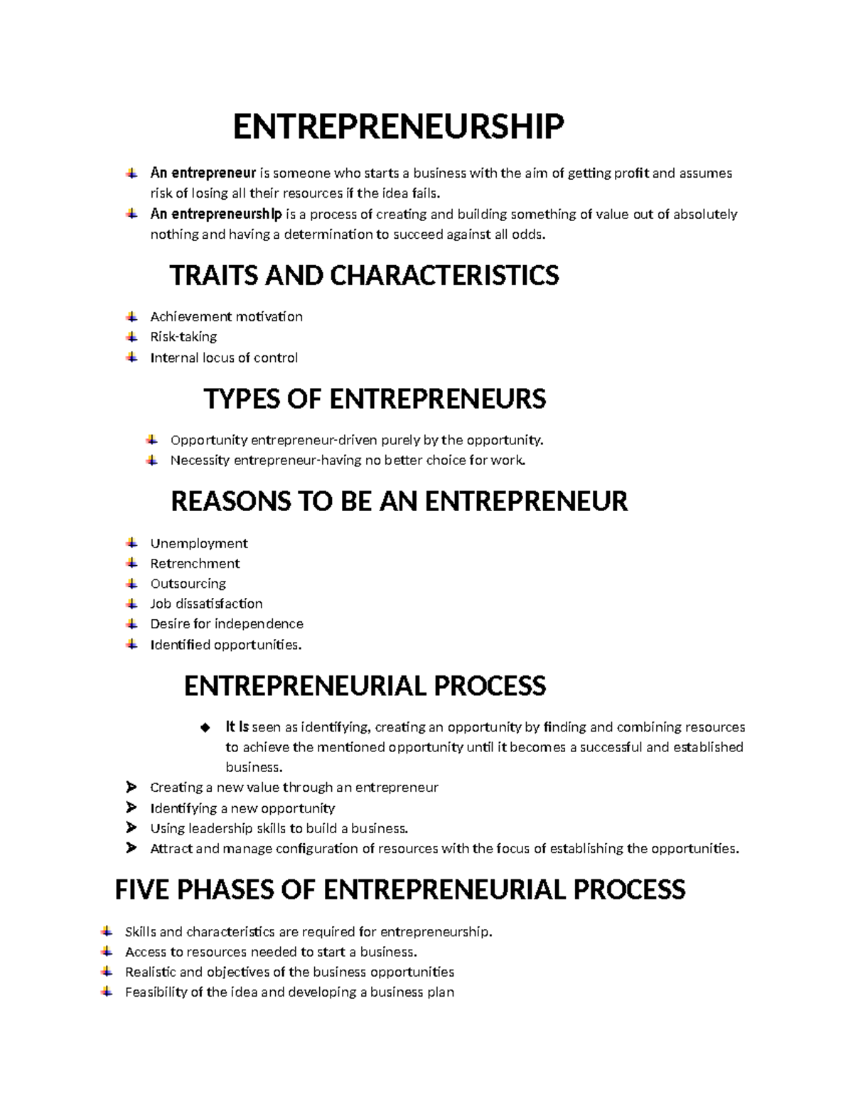 ENT 101: Entrepreneurship Notes on Traits, Types, and Processes - Studocu