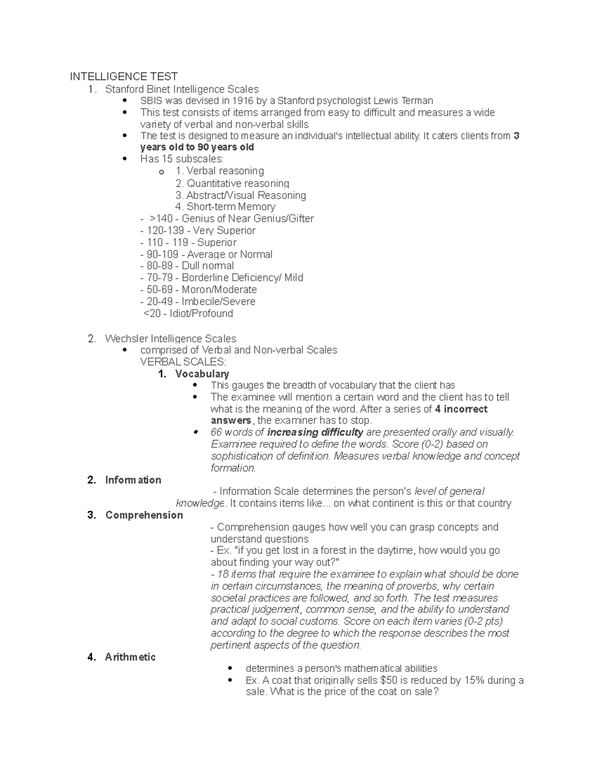 Lecture On Intelligence Tests In Psychological Assessment Psy101