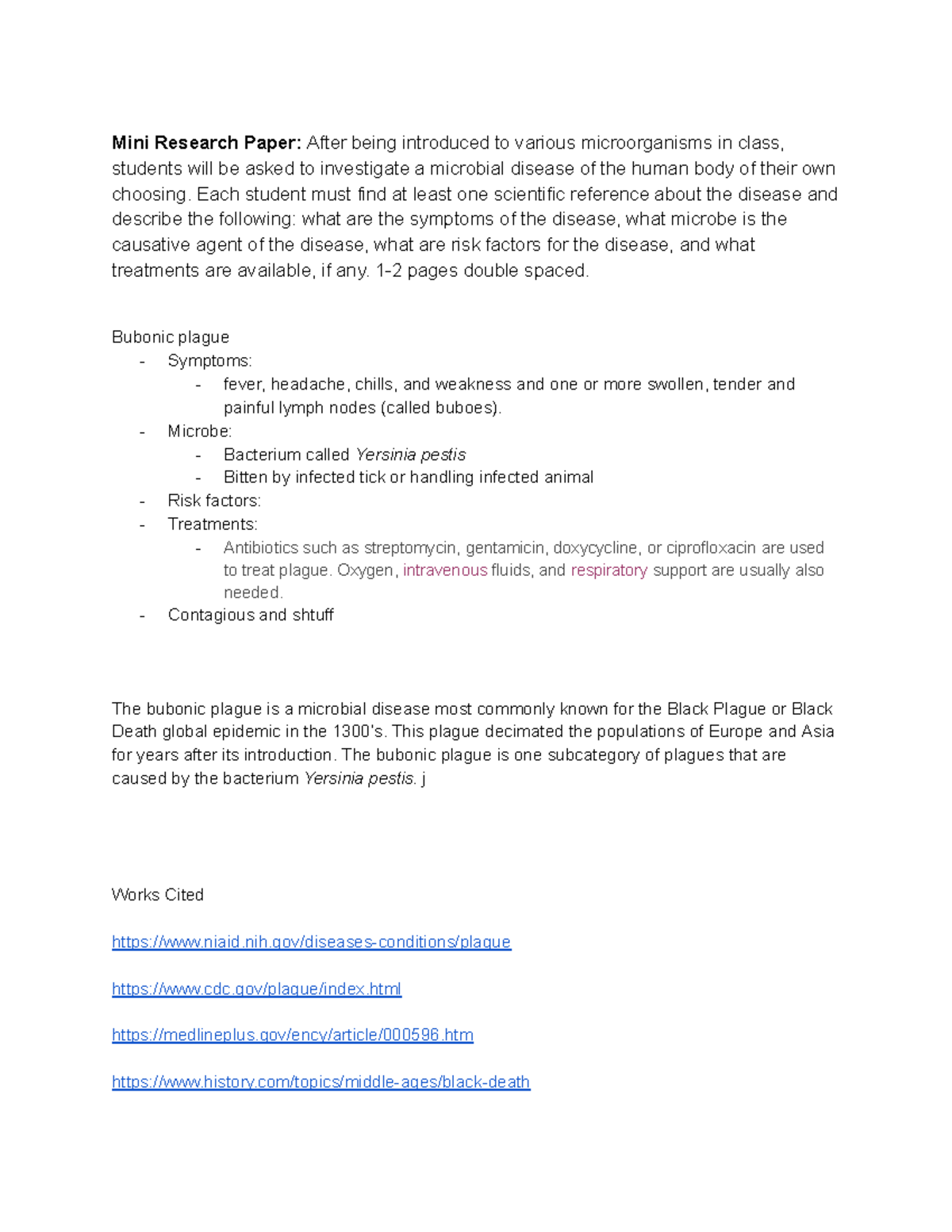 Microbial Disease Study: Bubonic Plague Research Paper - Studocu