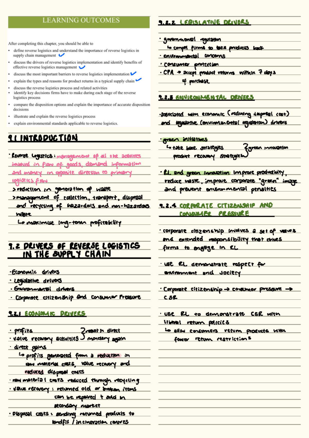 9 Reverse Logistics - Summarised version. If you need more information please look at the ...