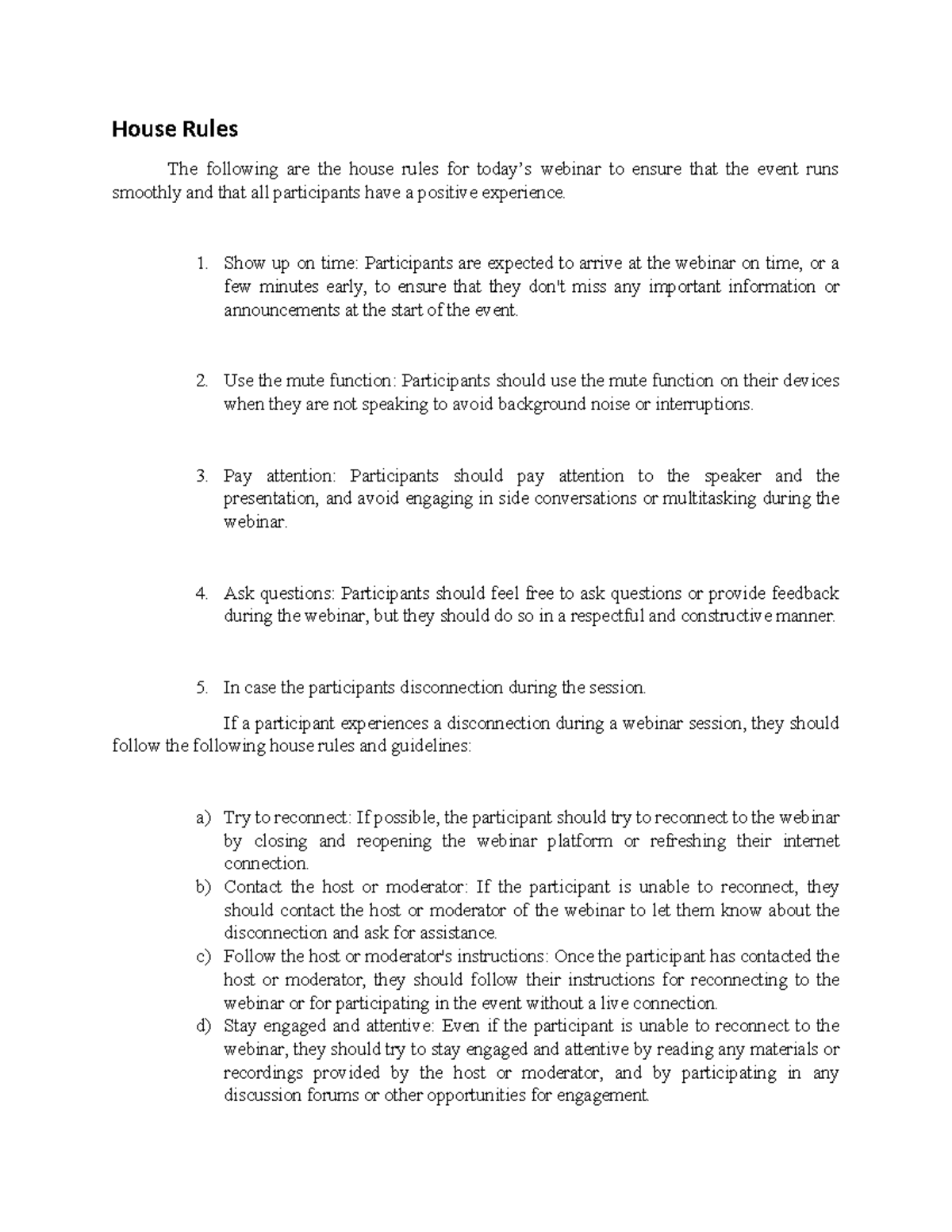 House Rules & Guidelines for Today's Webinar Session - Studocu