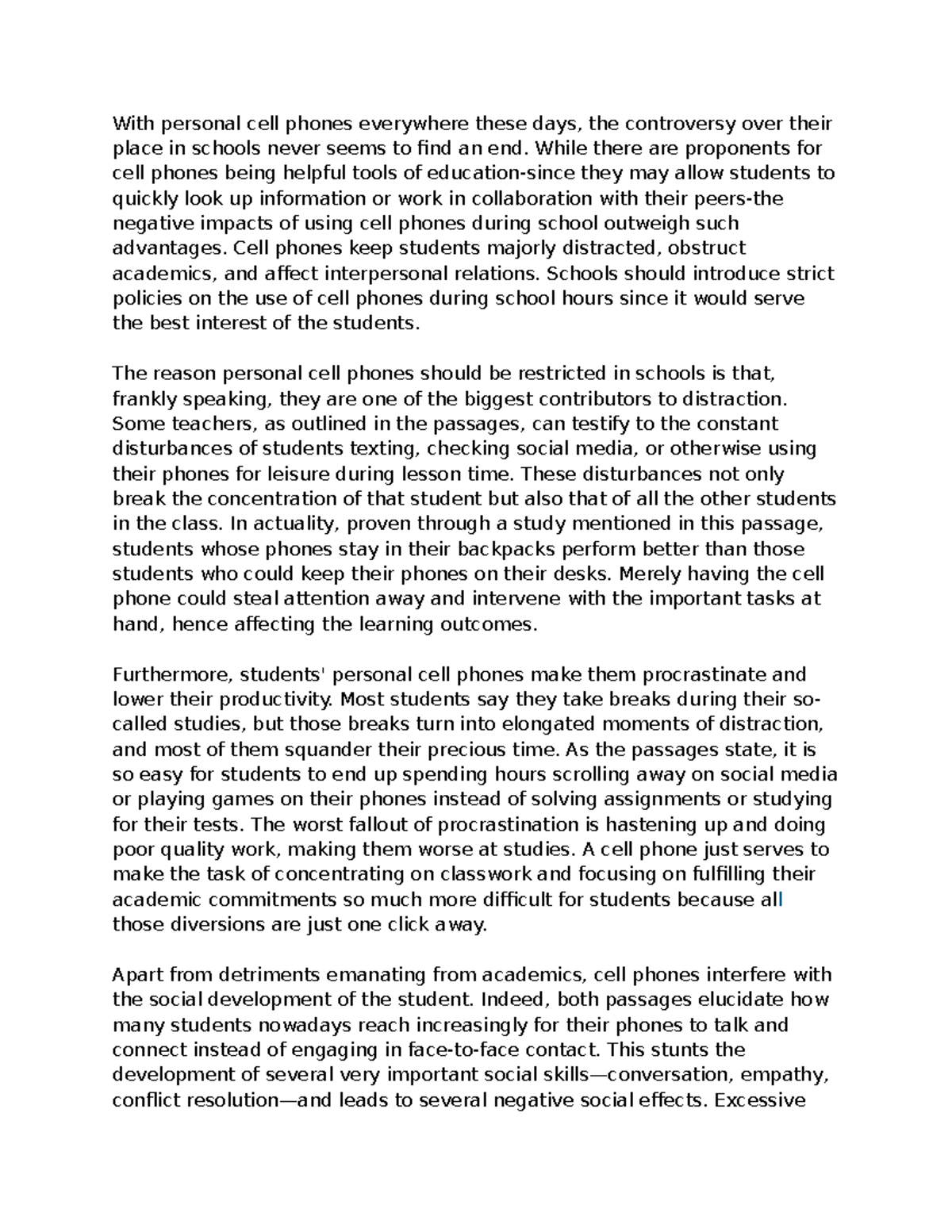 class companion arguementative essay - With personal cell phones ...