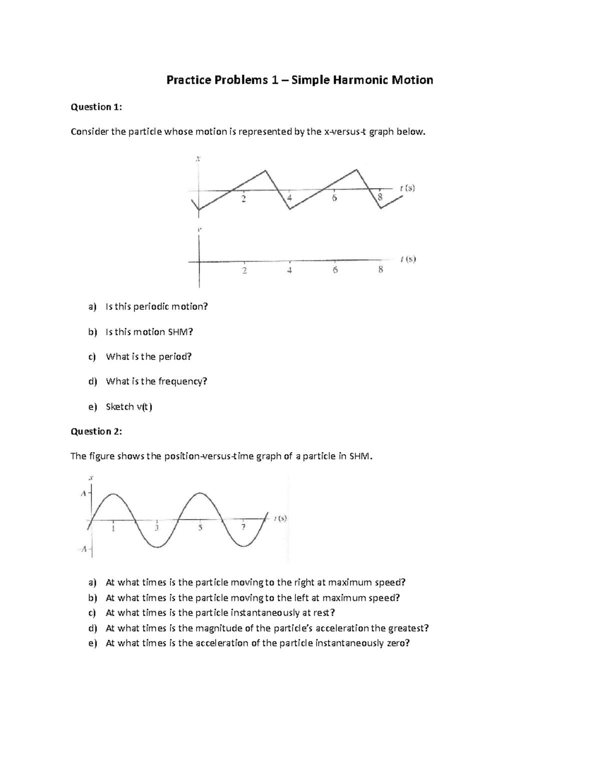 Practice Problems 1: Simple Harmonic Motion Analysis - Studocu