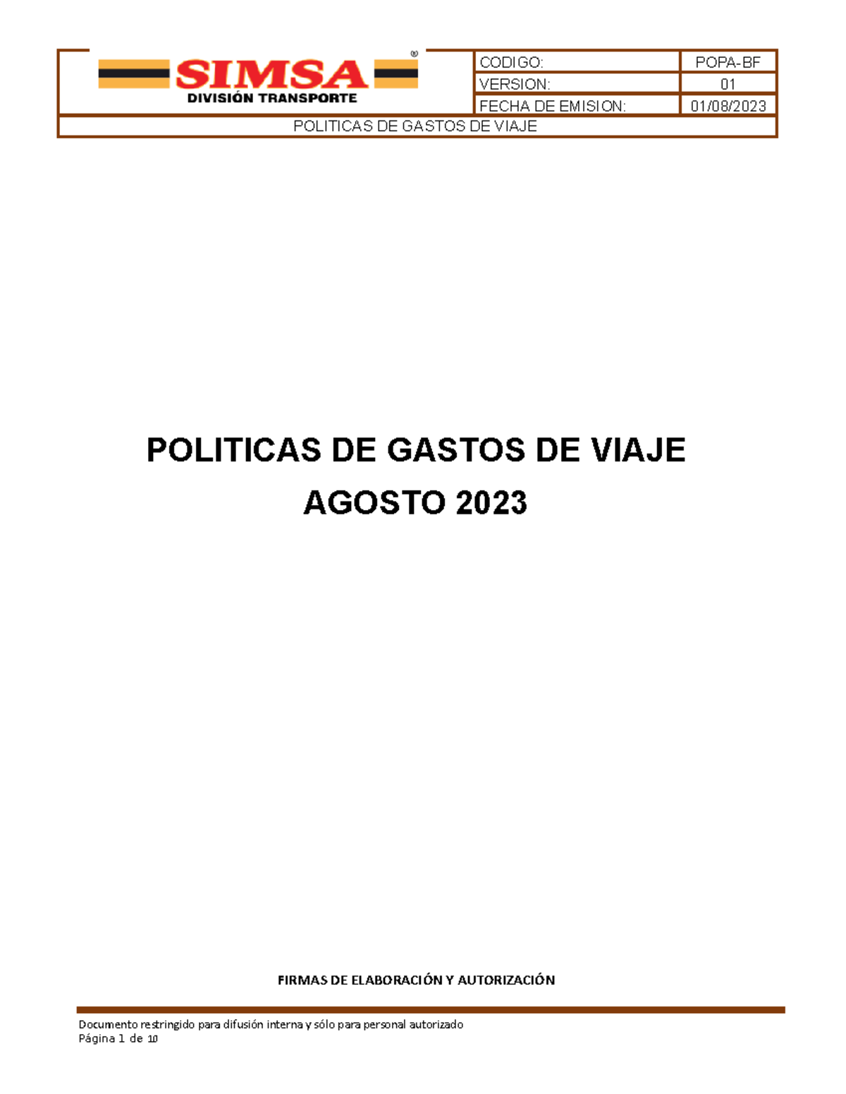 Políticas de Gastos de Viaje - SIMSA Transporte (Agosto 2023) - Studocu