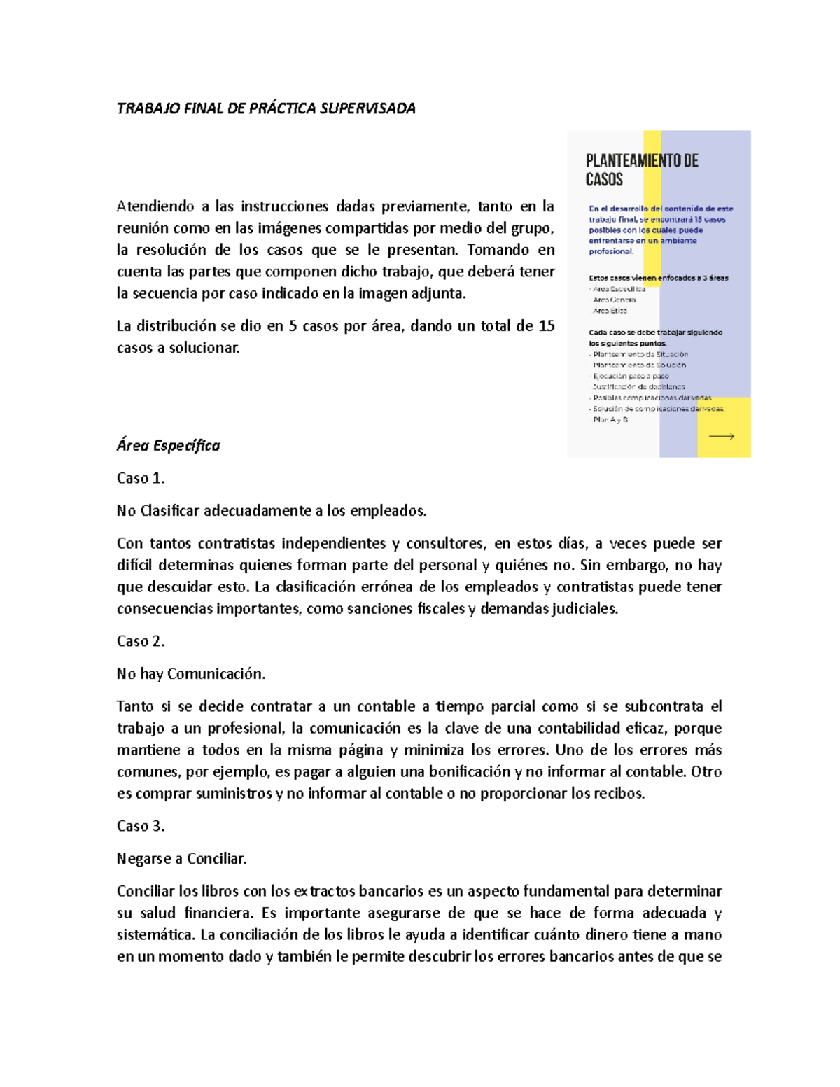 Trabajo Final de Práctica Perito Contador: 15 Casos a Solucionar - Studocu