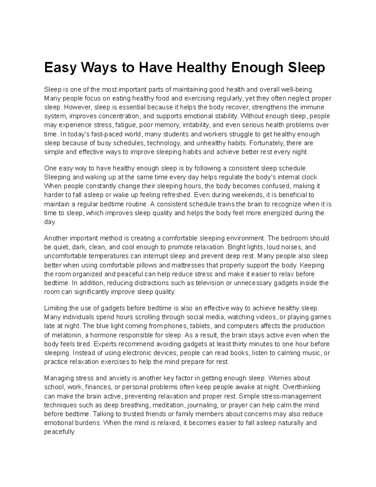 Healthy Sleep Strategies for Better Well-Being - Studocu